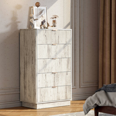 Latitude Run® Elegant Fluted 3 Drawer Dresser, Wood Dressers with Round ...
