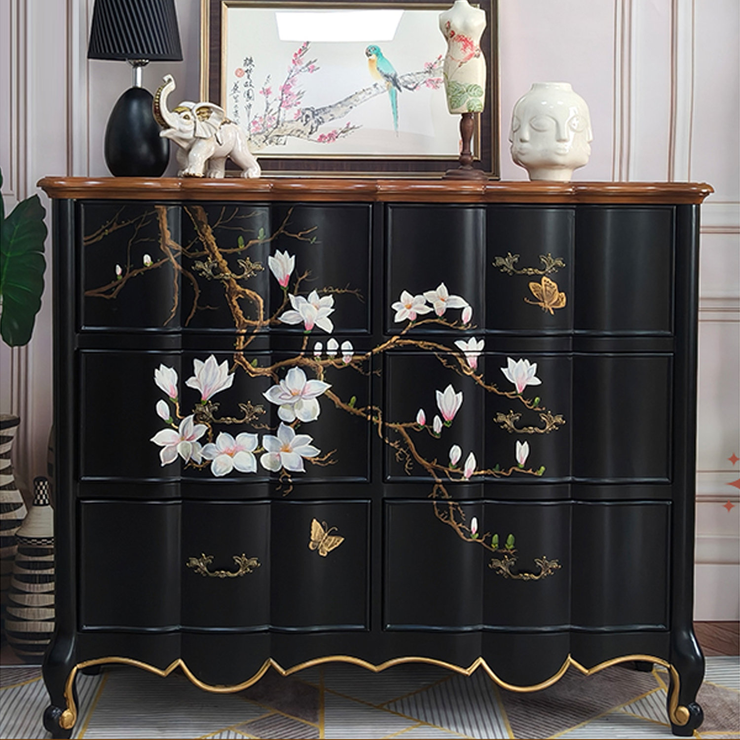 Ruthber Solutions Vintage Hand-Painted Accent Chest with 6 Drawers ...