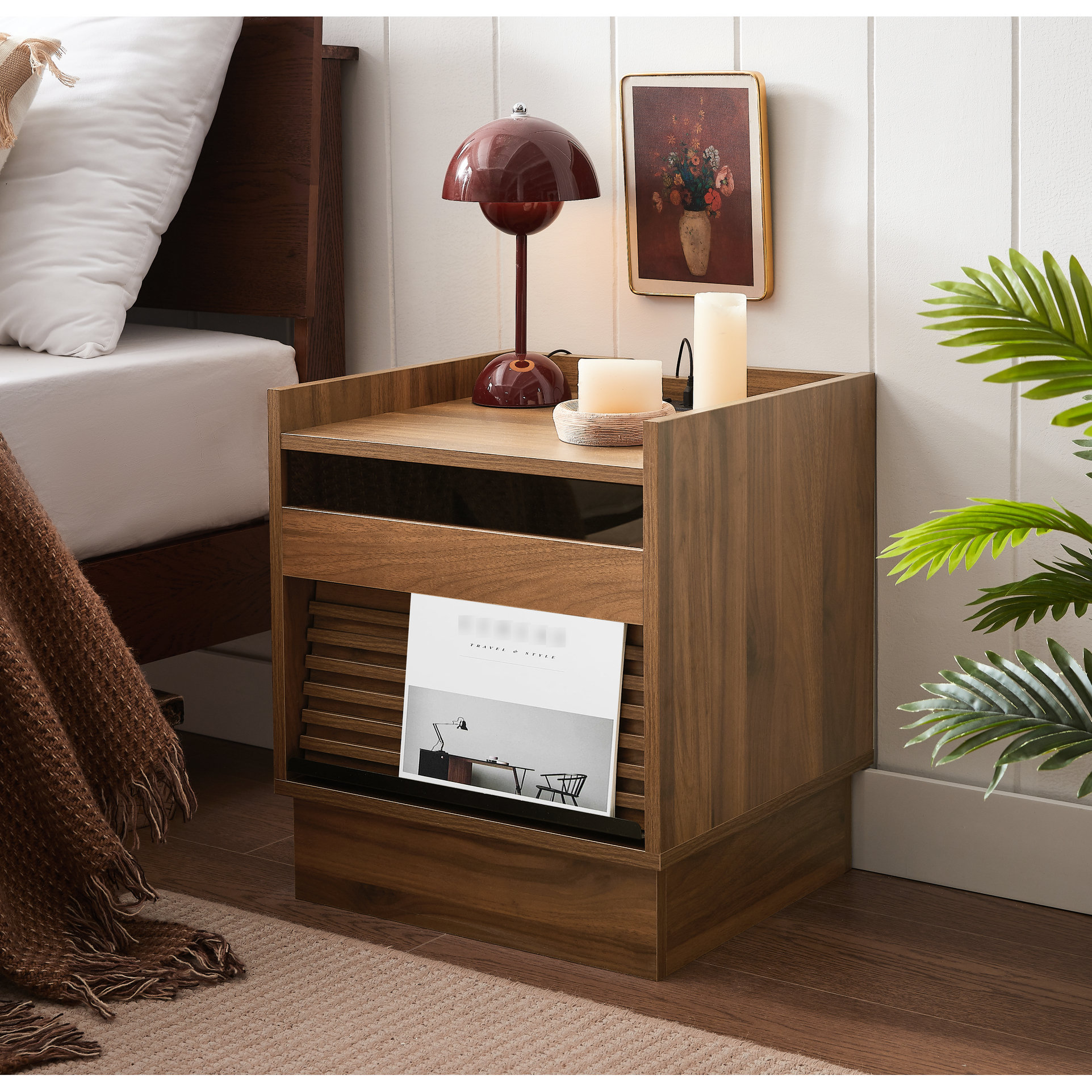 George Oliver Mid Century Bedside Table With Smart Led Lights, Charging ...