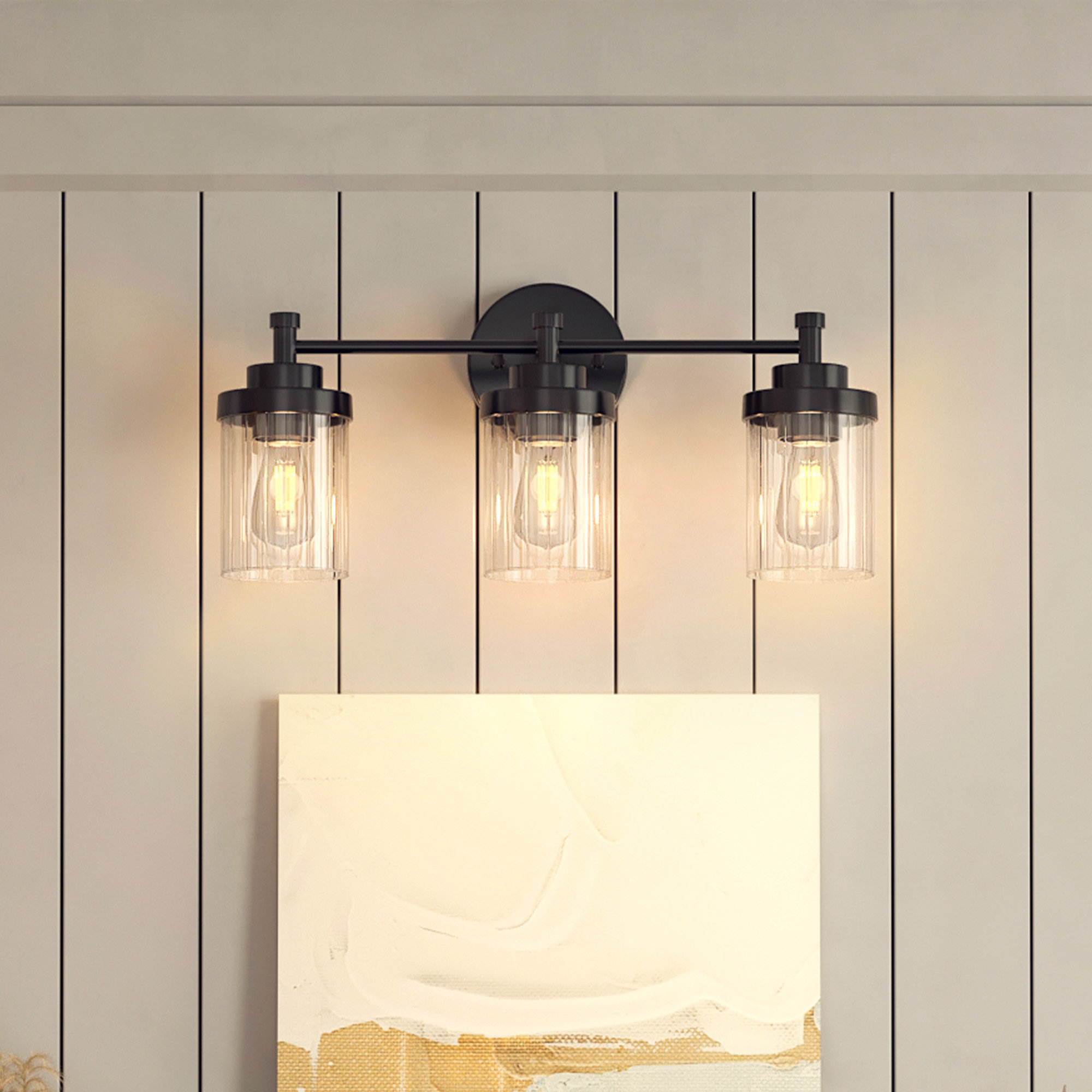 Breakwater Bay Modern Dimmable Vanity Light with Clear Ribbed Glass ...