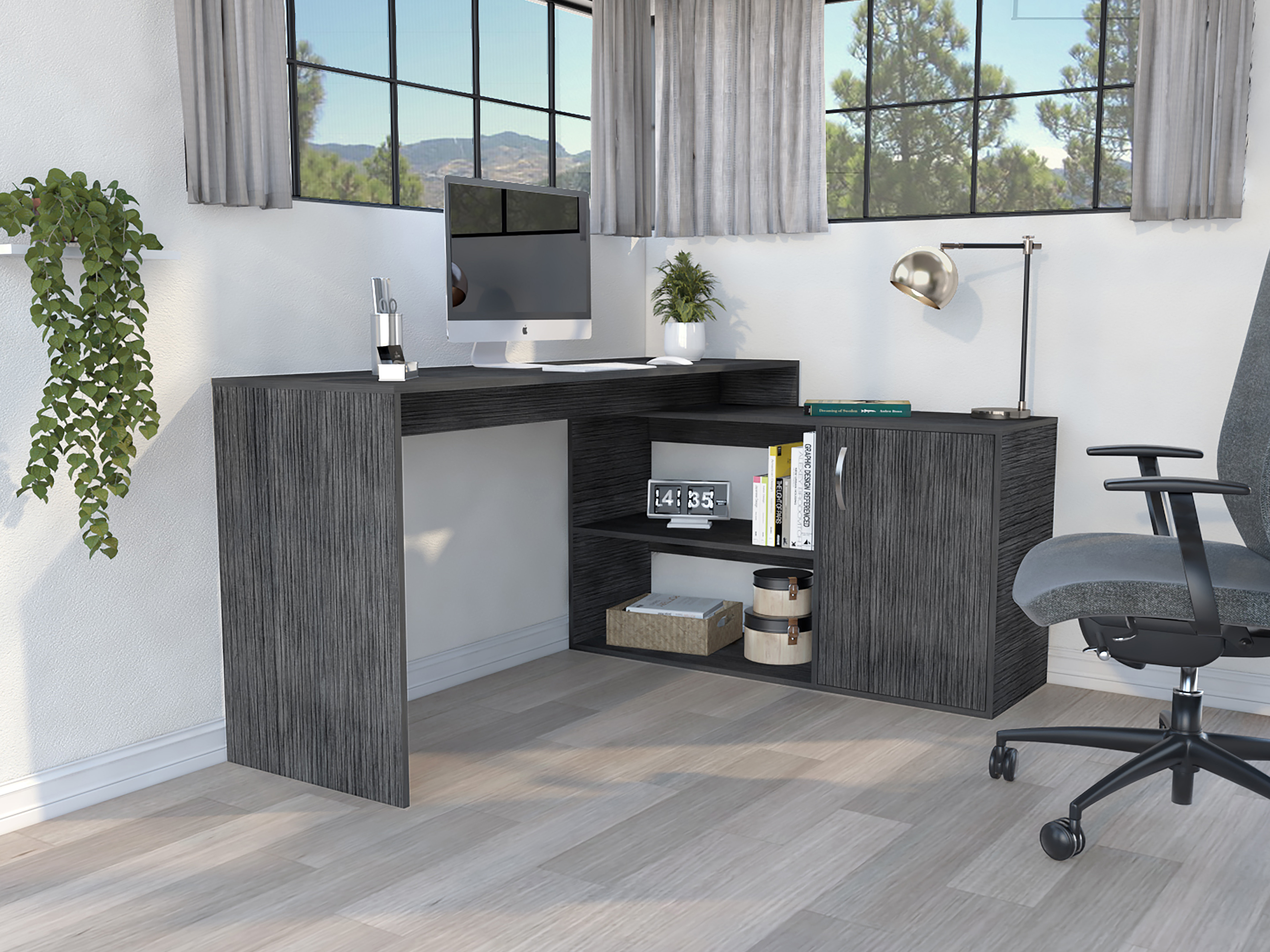 Latitude Run® Axis 60" Gray L Shape Computer Desk & Reviews | Wayfair