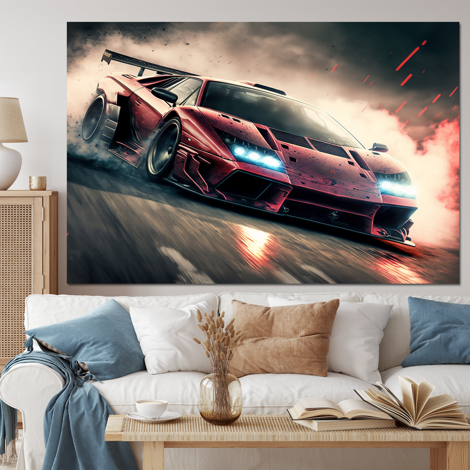 Latitude Run® Red Italian Lambo Sports Car Racing In Urban Setting II ...