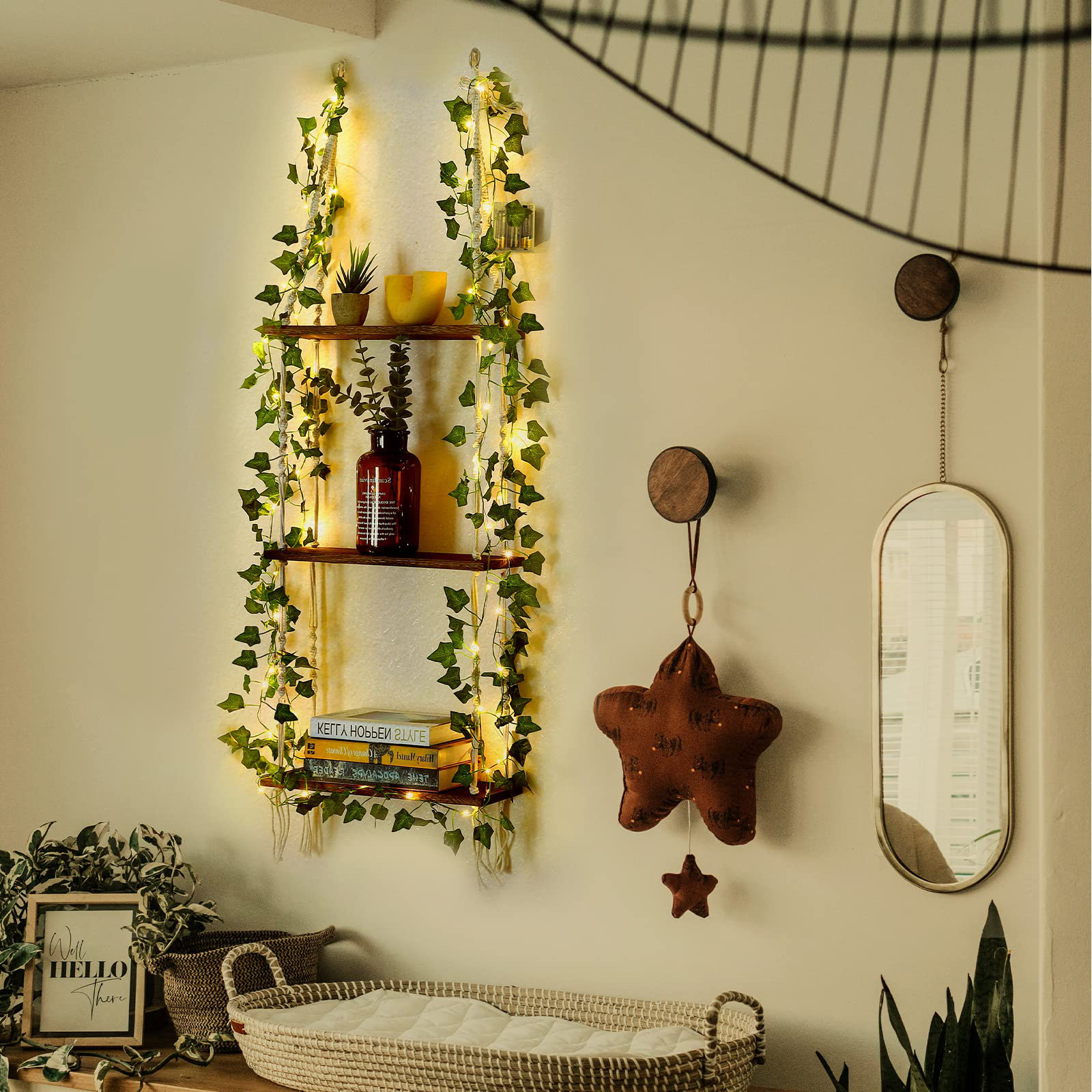 Dakota Fields USB-Powered Hanging Shelf with Vine Lights - 3-Tier ...