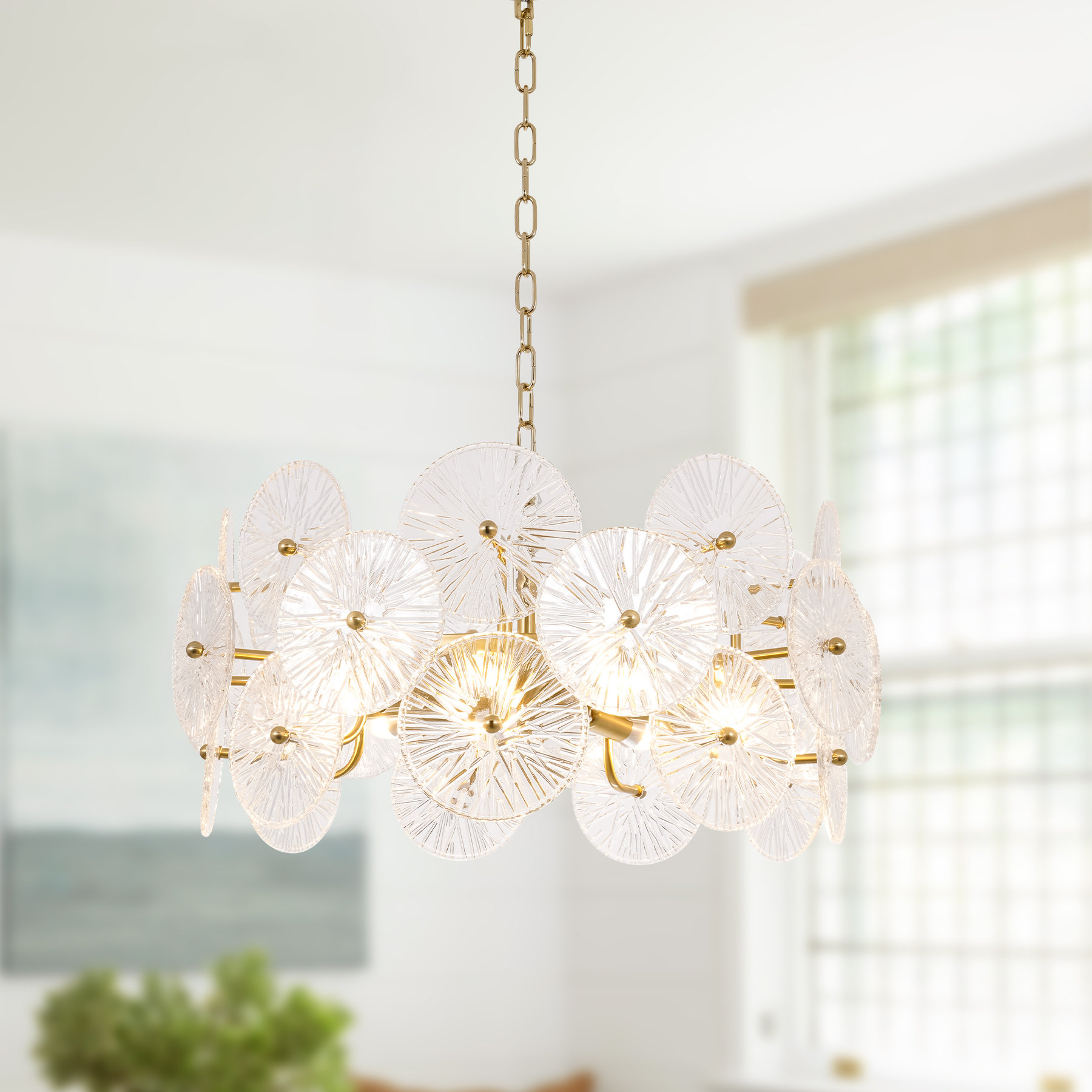 Mercer41 24" Cohens Modern Dimmable Flower Shape Relief Crystal ...