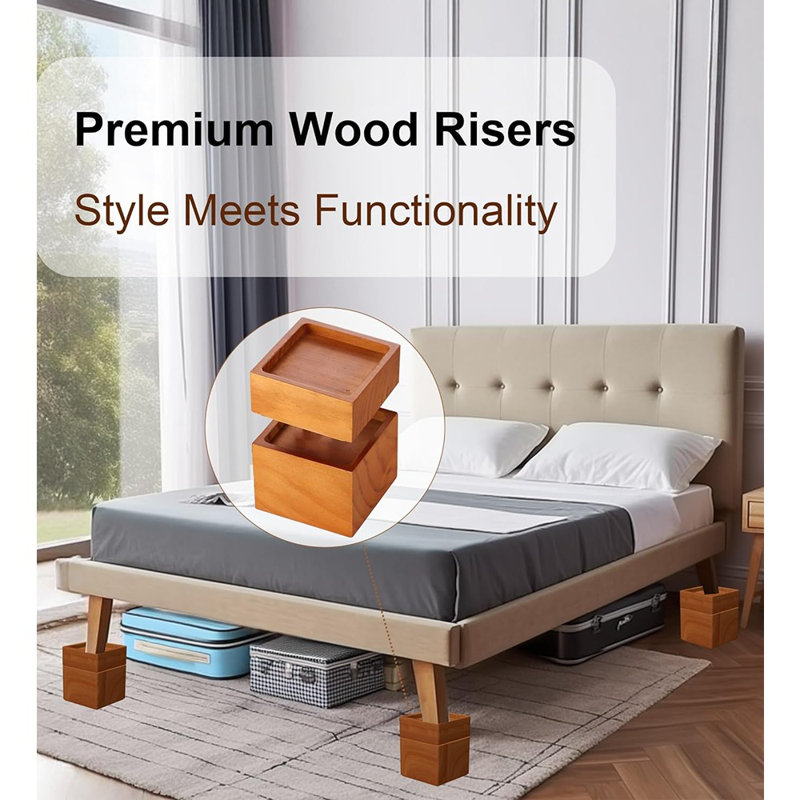 MAXAYA Wood Bed Furniture Risers 2, 3 Or 4.6 Inch, Solid Pine Woo ...