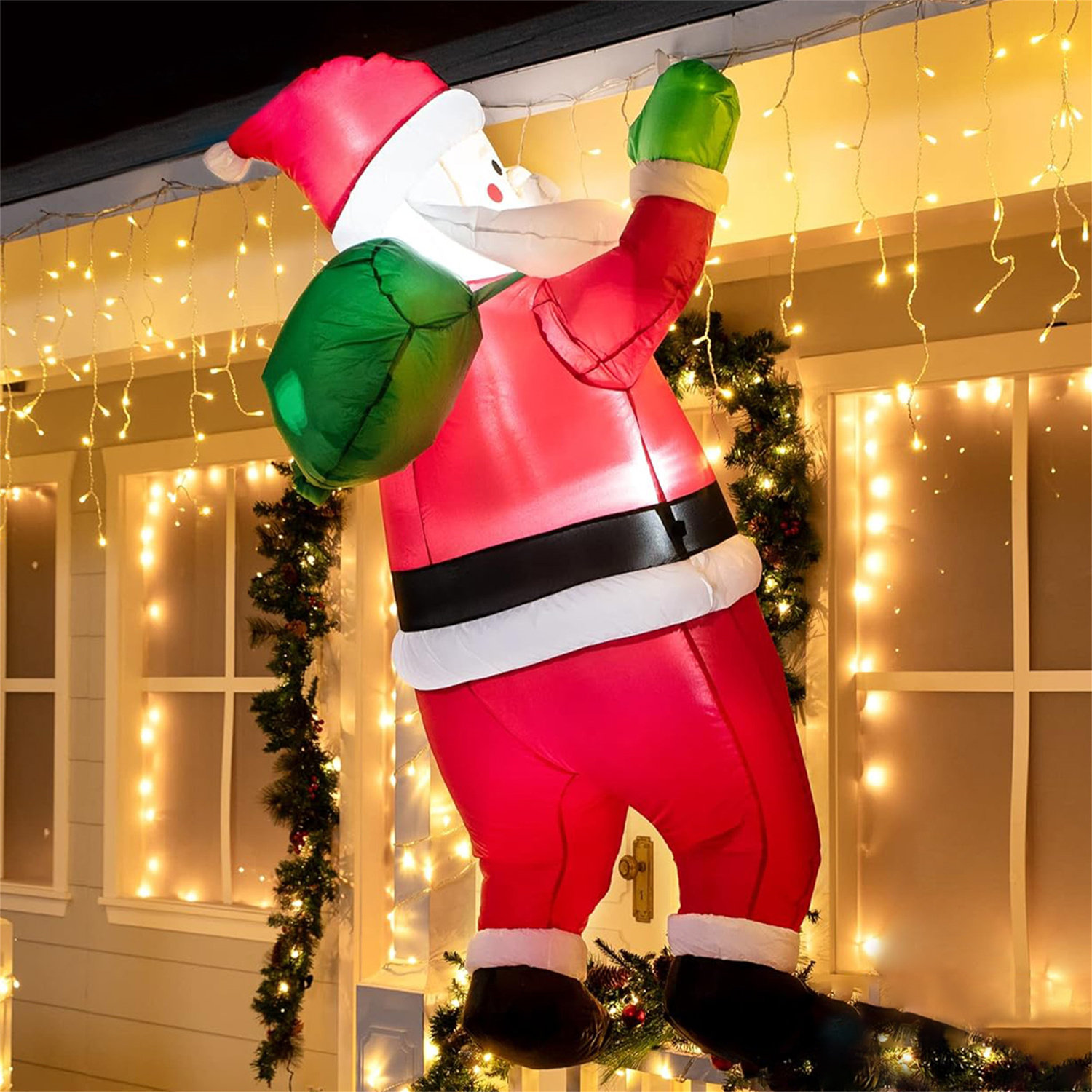 The Holiday Aisle® 5.5 FT Tall Christmas Inflatable Hanging Santa with ...