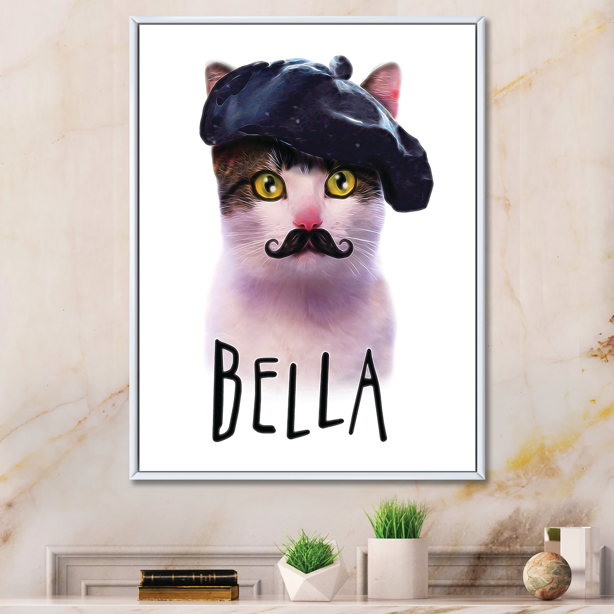 Trinx Hipster Funny Cat with Moustache - Floater Frame Print on Canvas ...