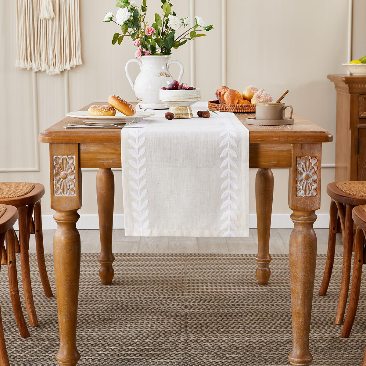 Red Barrel Studio® Embroidered Table Runner Irregular Willow Leaf Table ...