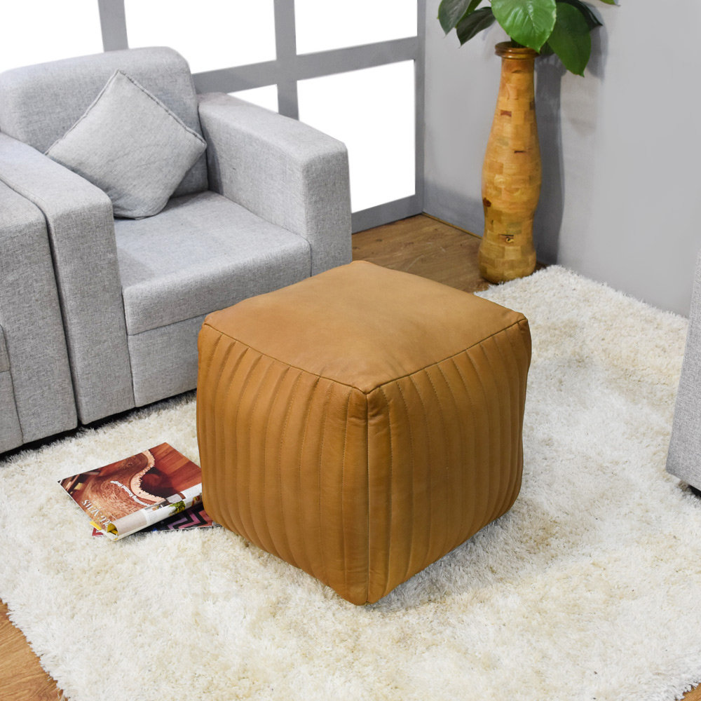 Foundry Select Antwand Solid Handmade Goat Leather Square Pouf ...