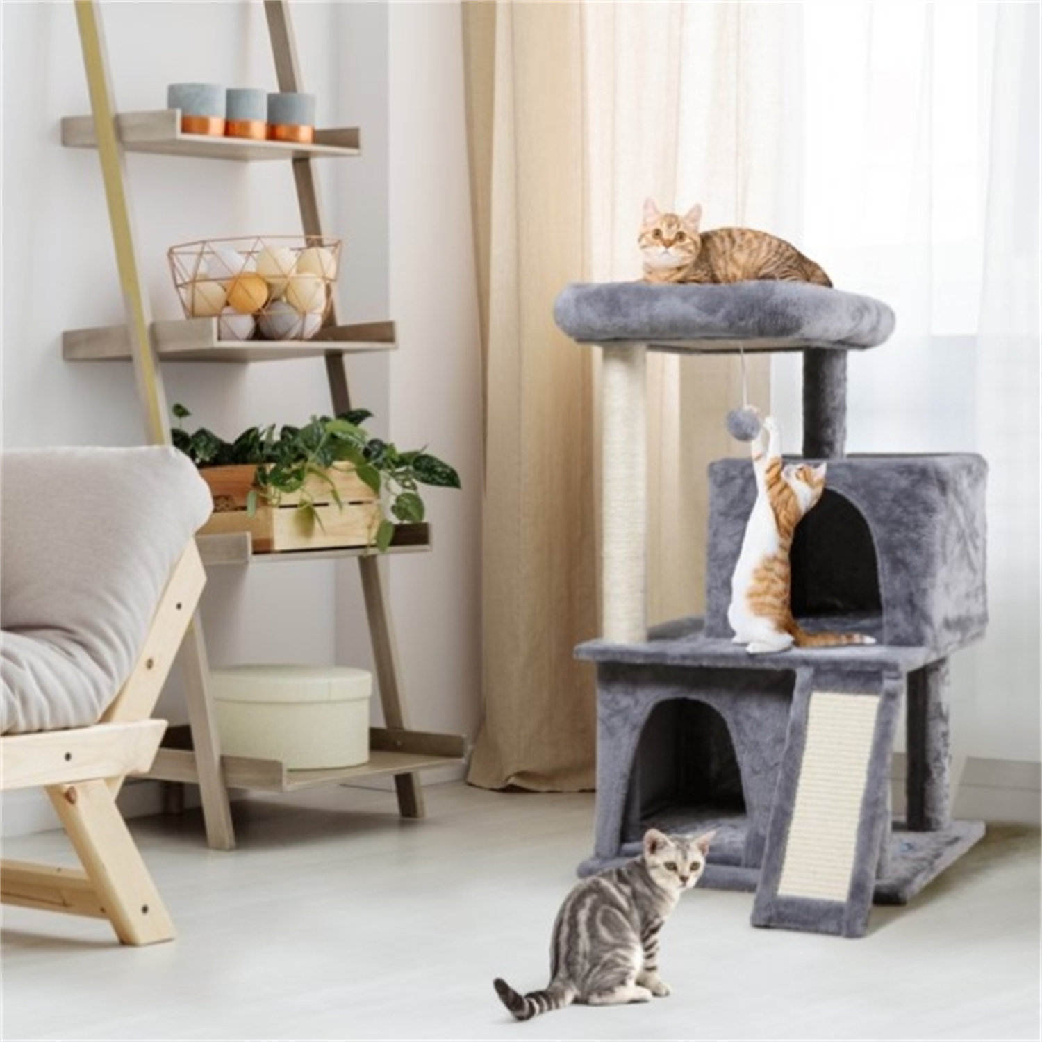 Archie & Oscar™ Cat Tree - Two Square Perches Light Grey With Double ...