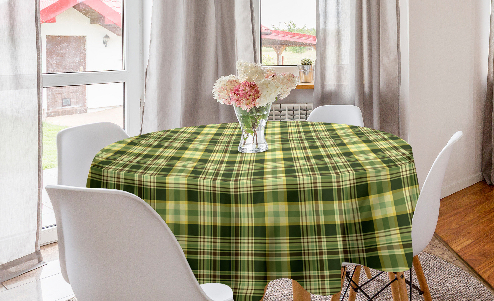East Urban Home Ambesonne Olive Green Round Tablecloth, Quilt Pattern ...