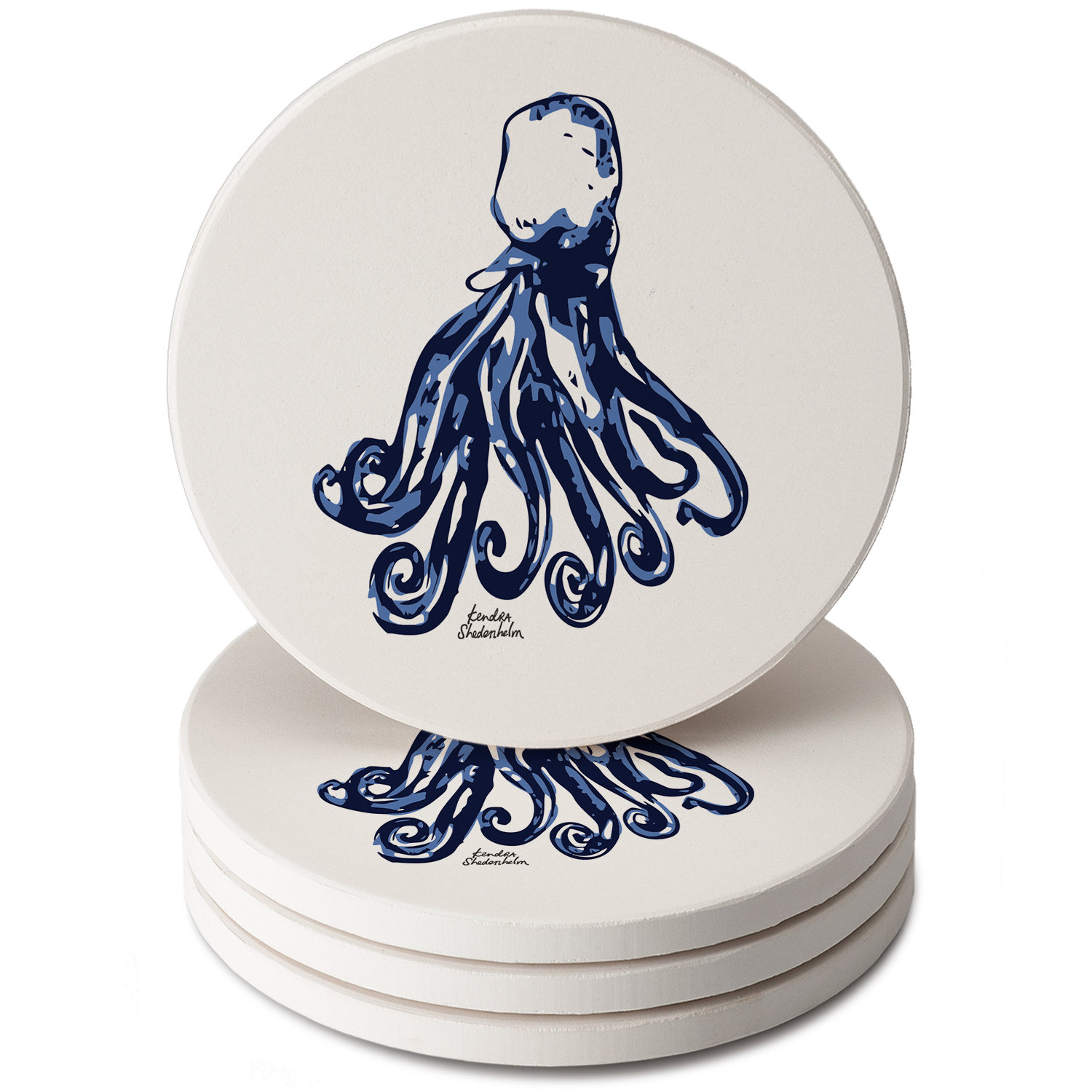 Breakwater Bay Thirstystone Indigo Octopus 4-Pack Round Stone Coasters ...
