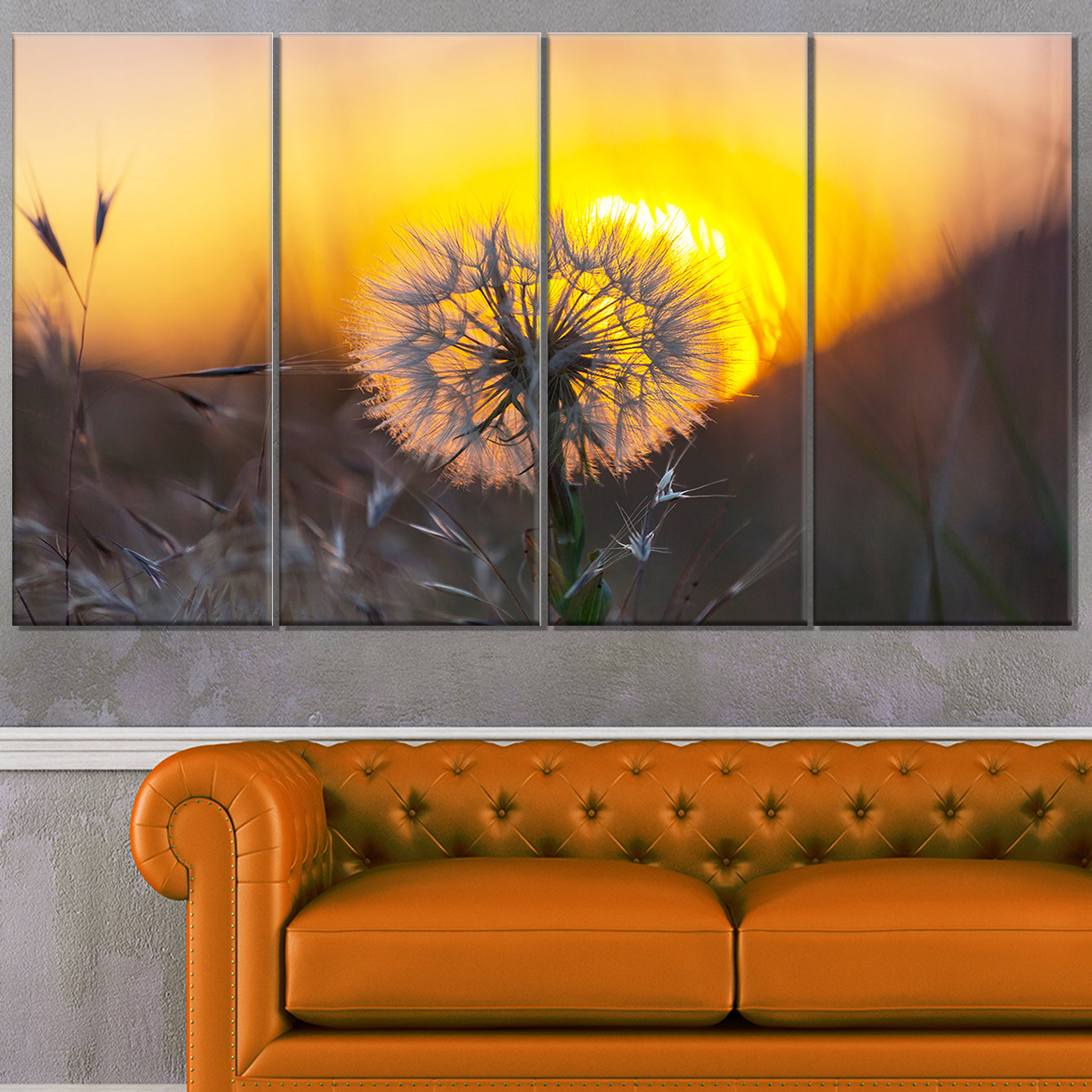 Design Art 'Stunning Dandelion View at Sunset' 4 Piece Graphic Art on ...