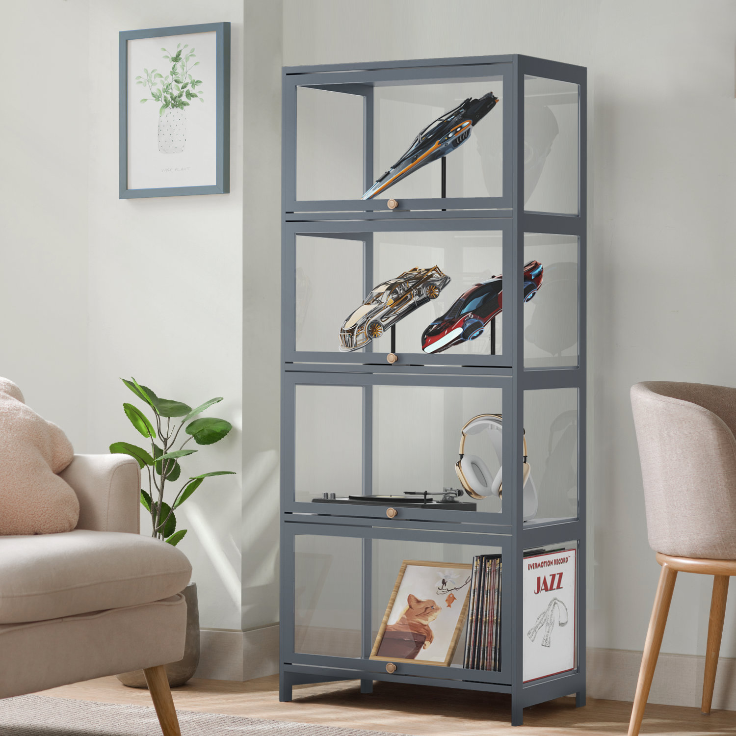 MoNiBloom Bamboo Corner Bookcase with Clear Acrylic Doors & Reviews ...