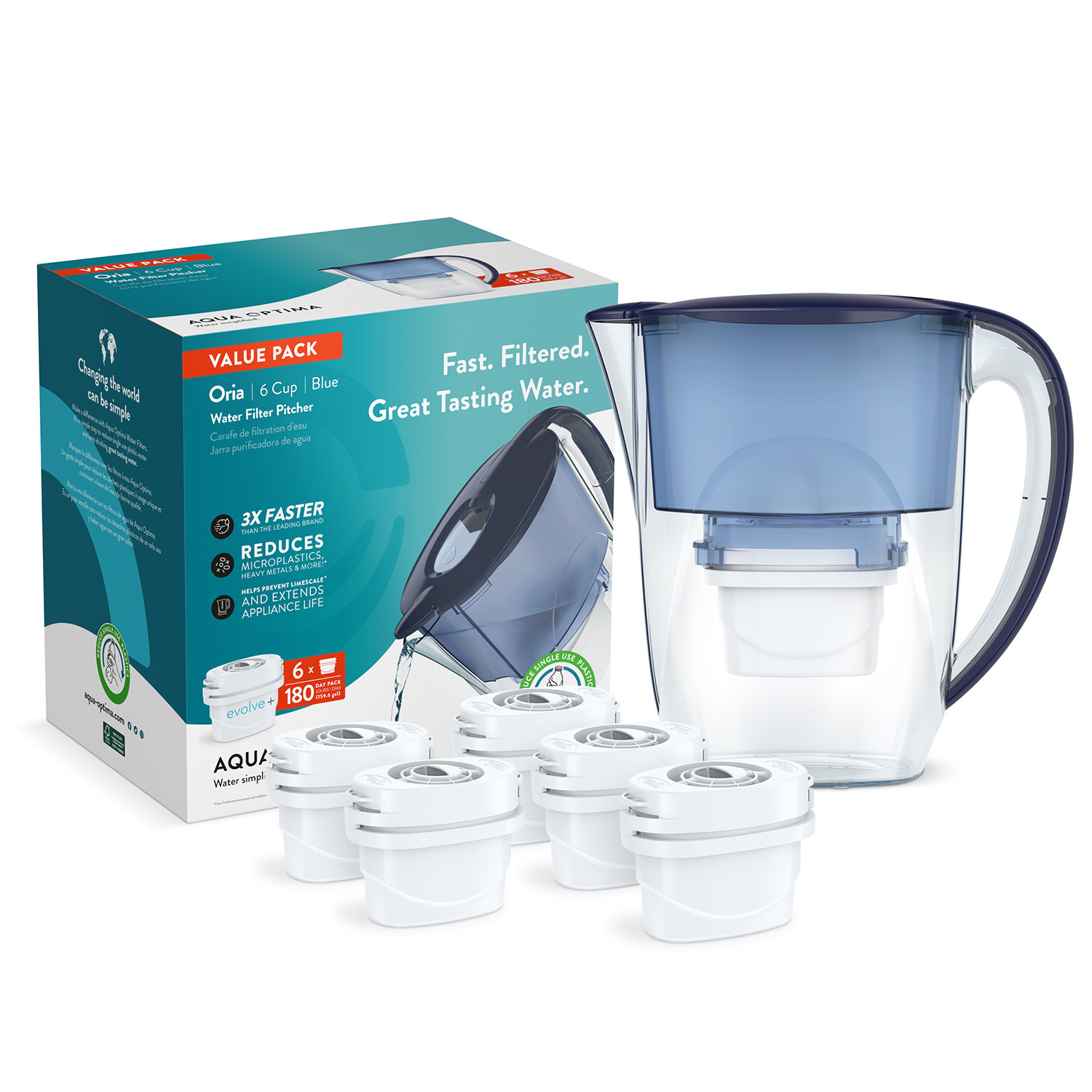 Aqua Optima Water Filter Pitcher Value Pack For Tap And Drinking Water ...