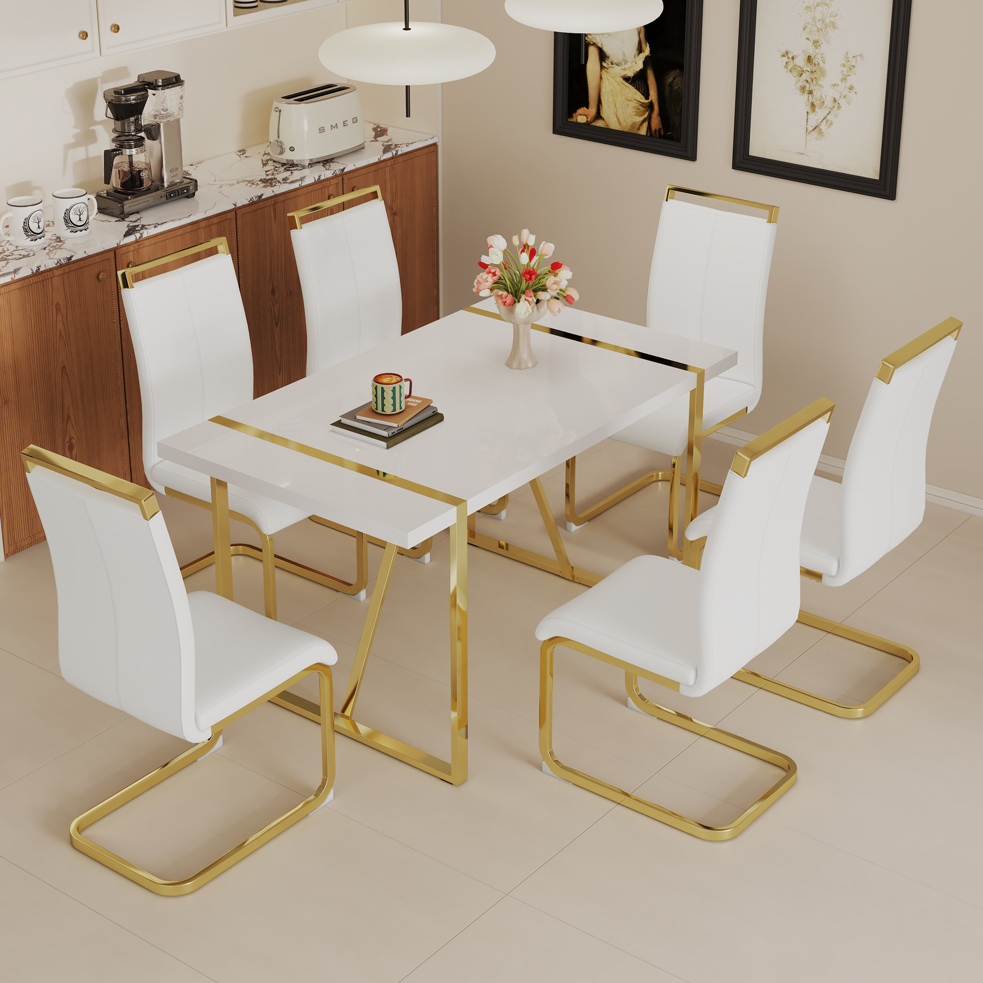 Mercer41 Wendellyn Gold Double Pedestal Dining Tabel Set & Reviews ...