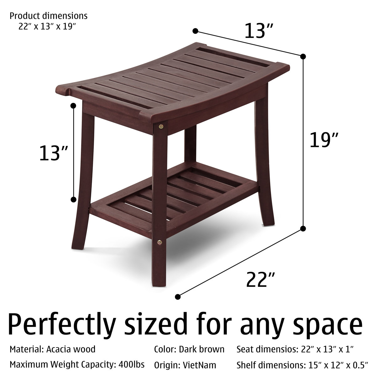 Red Barrel Studio® Acacia Wood Shower Bench – Water-Resistant, Anti ...