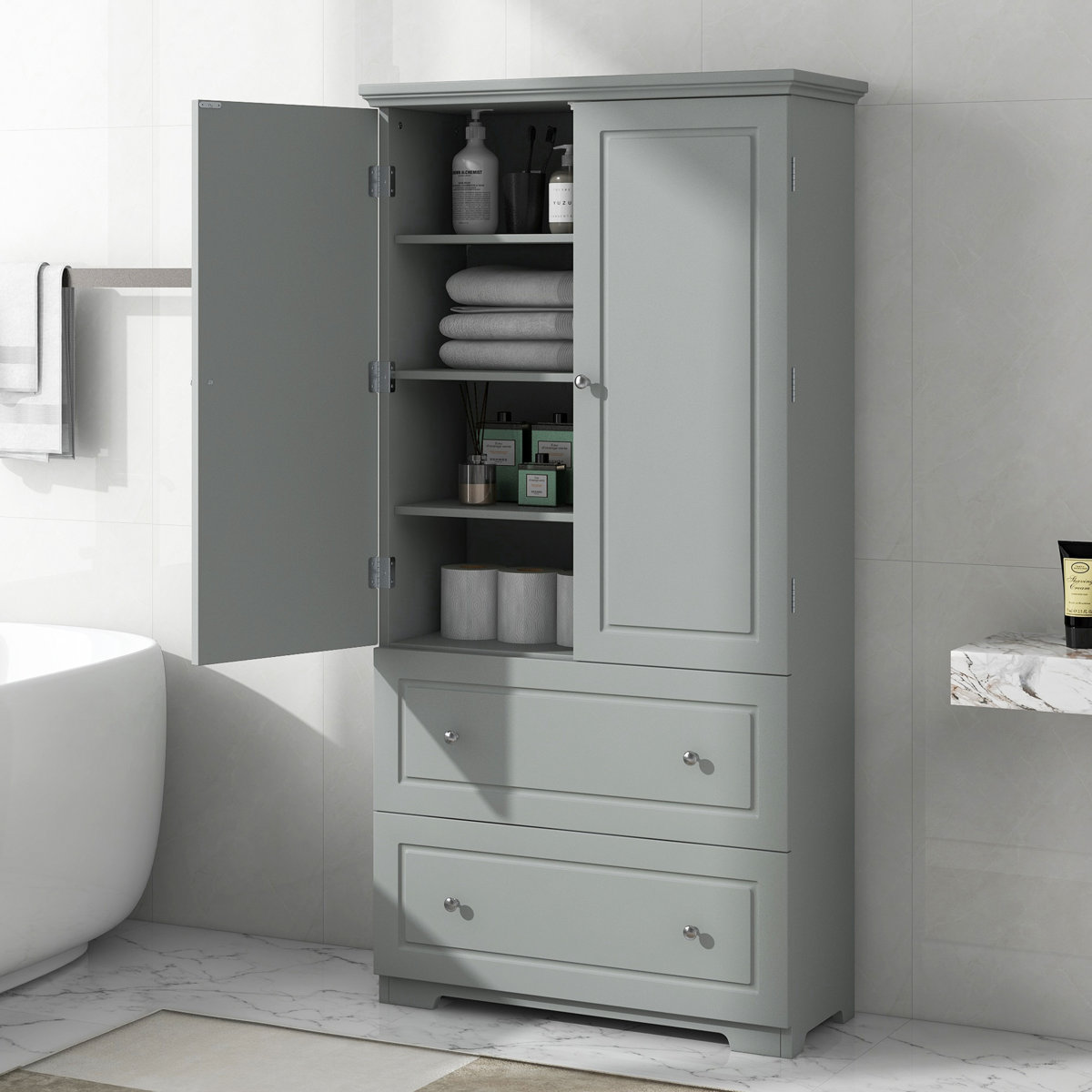 Wildon Home® Bajric Wide Bathroom Storage Cabinet with 2 Drawers ...