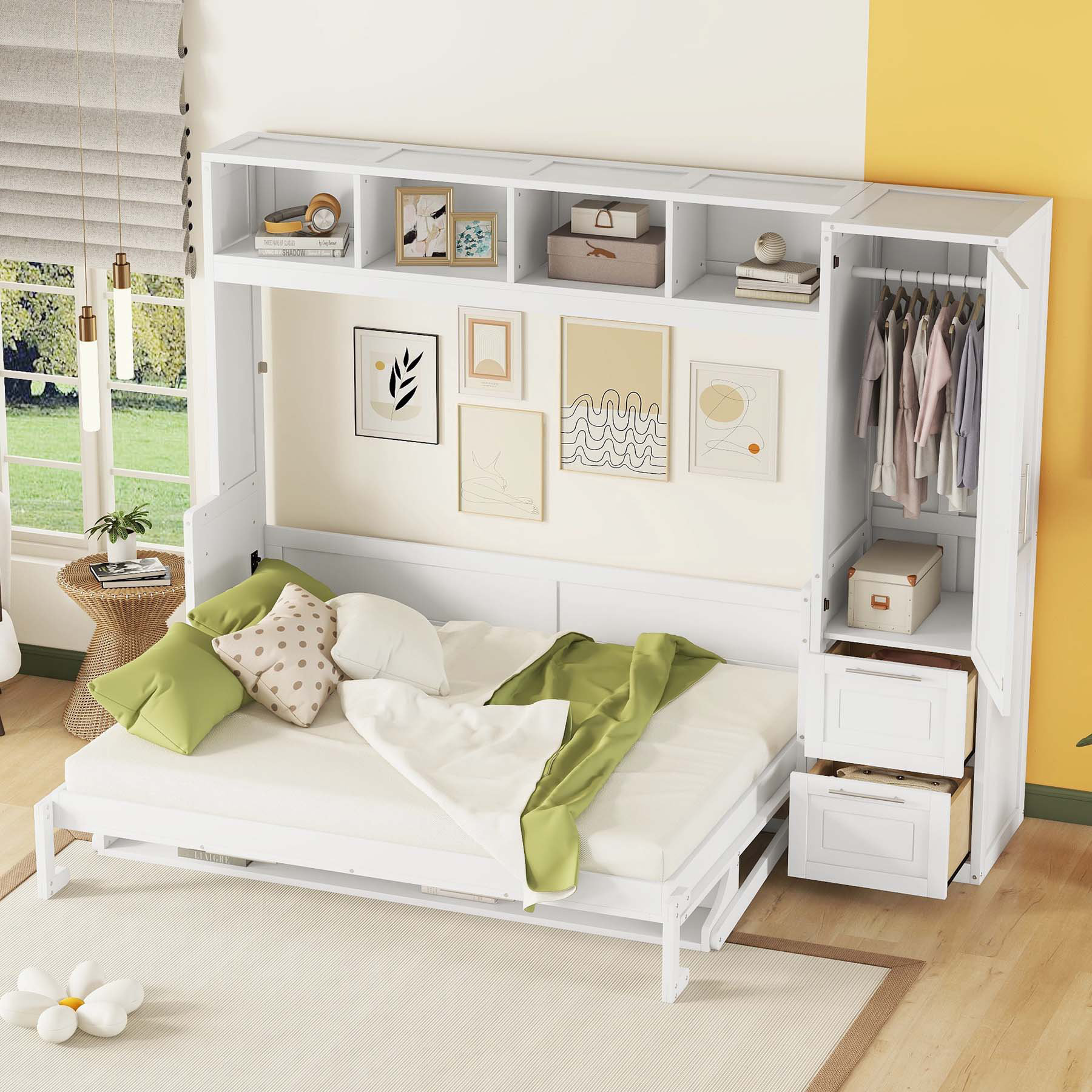 Hokku Designs Versatile Murphy Bed with Integrated Closet and Drawers ...