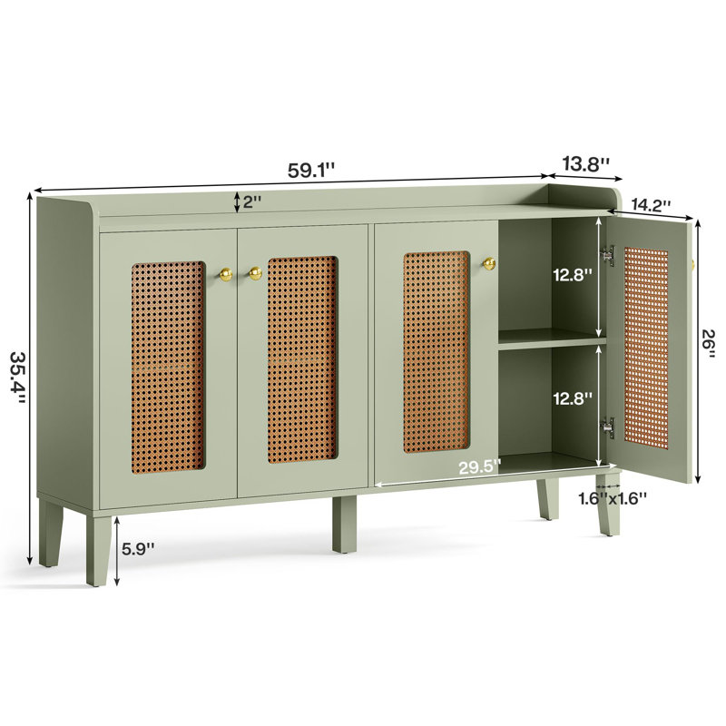 Bay Isle Home™ 59" Green Rattan Sideboard Buffet Cabinet | Wayfair