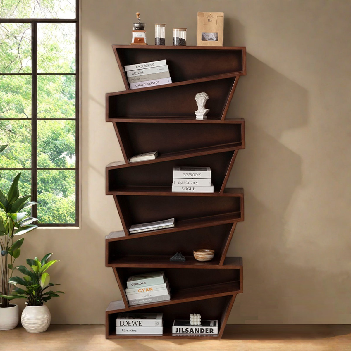NICECABINET Stylish 8 - Tier Irregular Solid Wood Bookcase | Wayfair