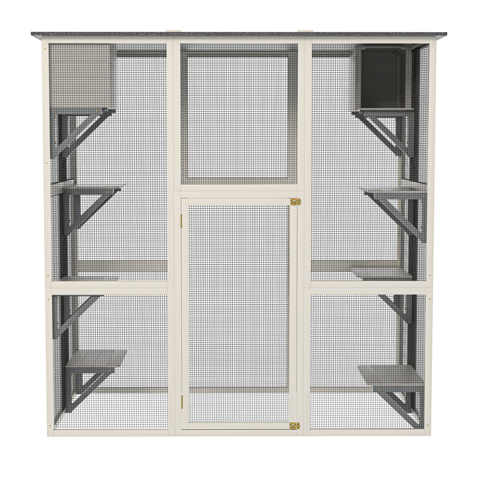 One Allium Way® Gray Solid Wood Cat Enclosure With Roof, 6 Platforms, 2 ...