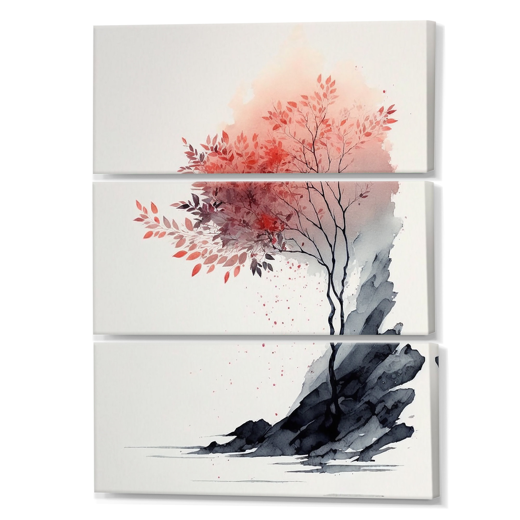 Red Barrel Studio Red Watercolor Tree On The Mountain I On Canvas 3 ...