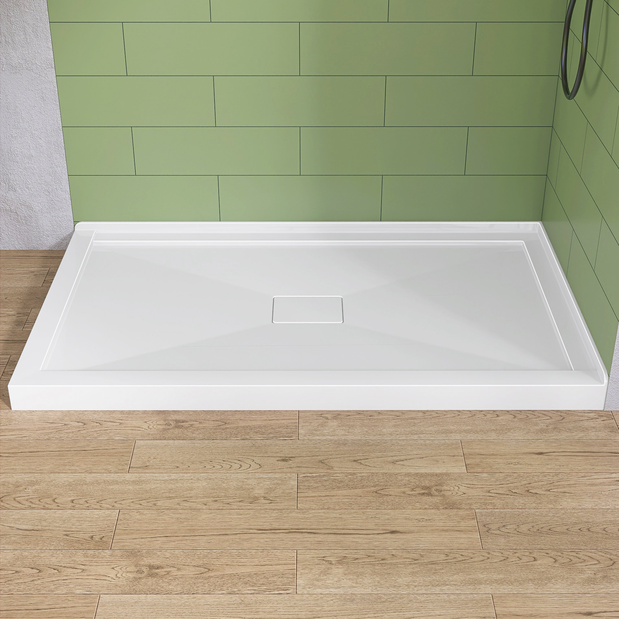 ZEAFIVE 60" X 36" Double Threshold Shower Pan Base In White With Center ...