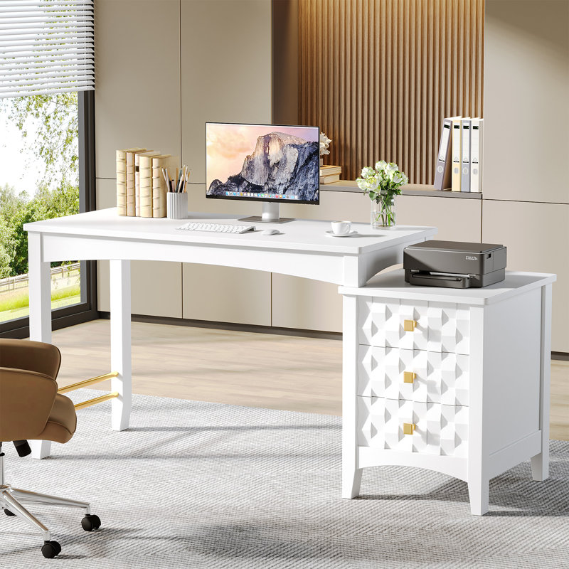 Ebern Designs Modern Computer Desk With 3 Drawers | Wayfair