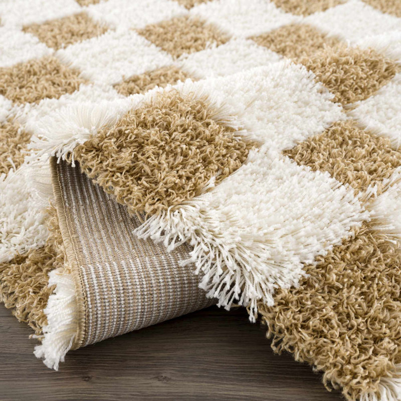 Latitude Run® Atiran Checkered Plush Pile Brown Area Rug & Reviews ...