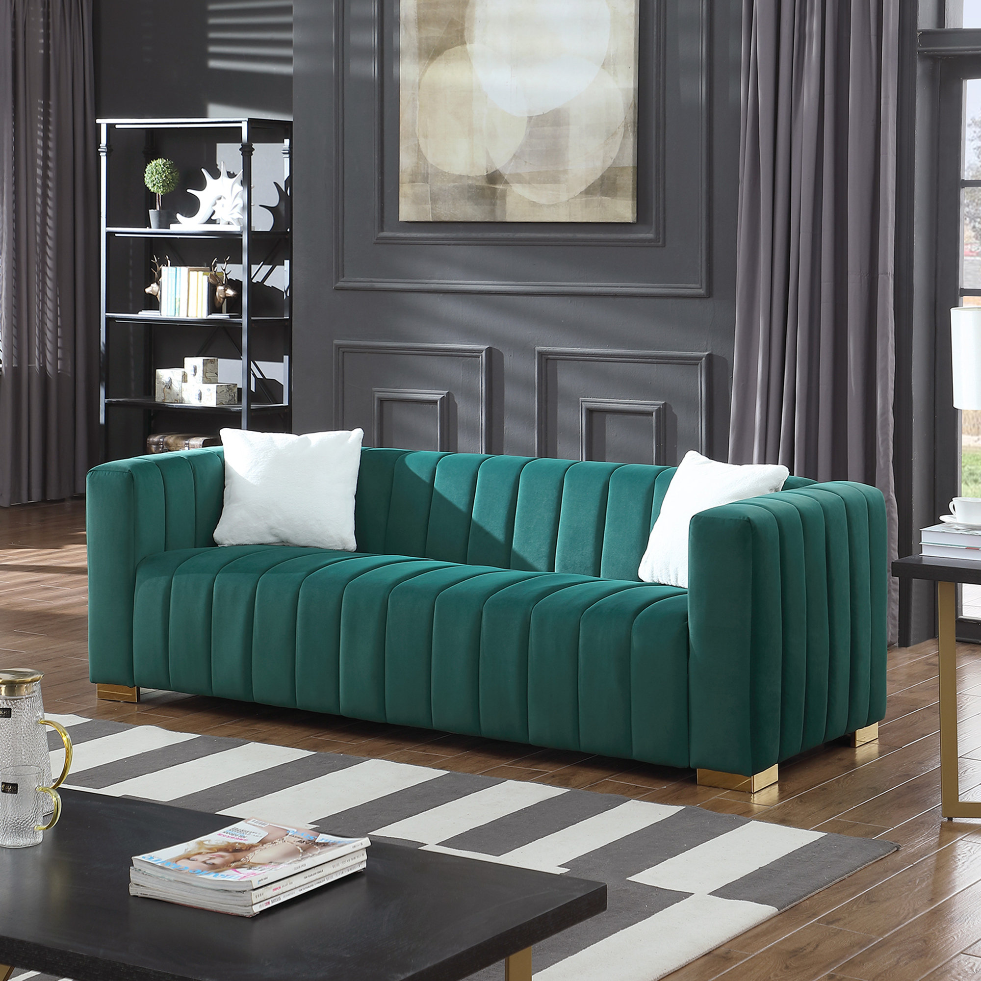 Latitude Run® modern channel sofa take on a traditional Chesterfield ...
