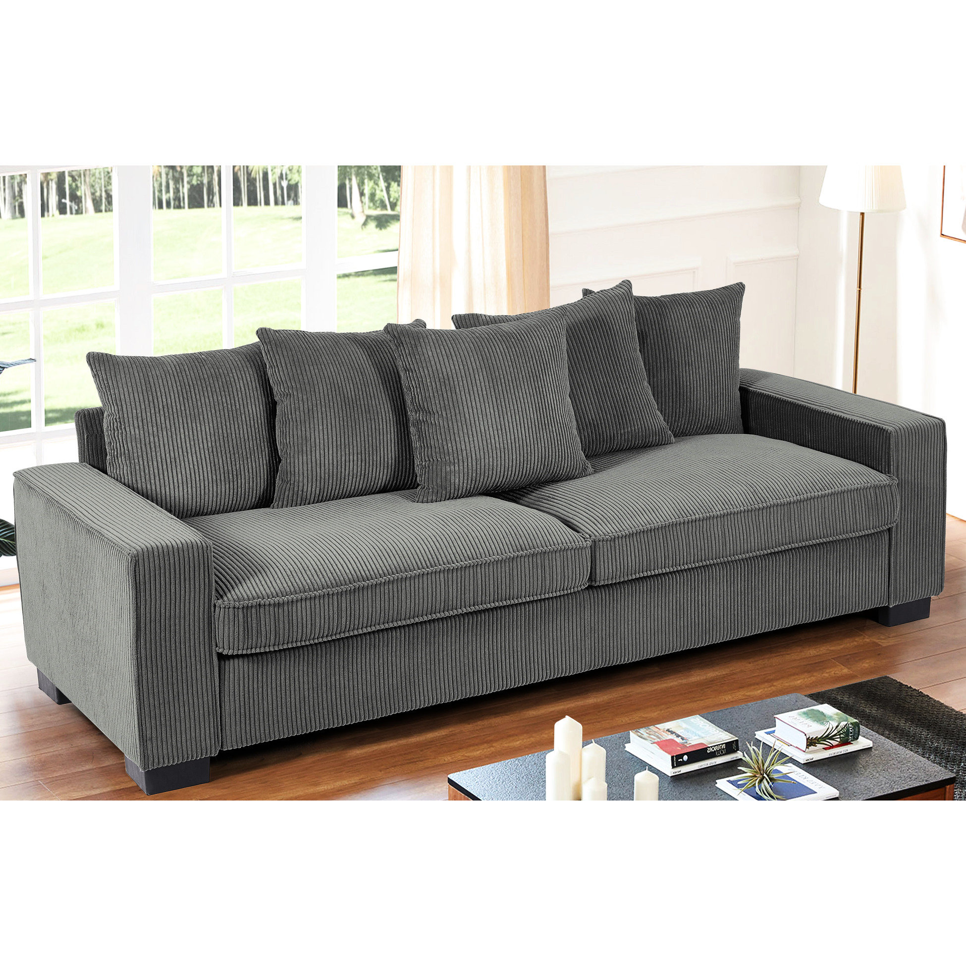 Banior Corduroy Living Room Couch With 5 Decorative Ornament Accent ...