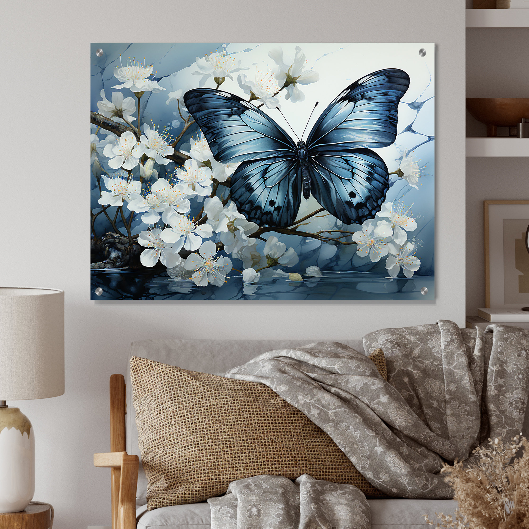 Design Art Blue White Butterfly Reflection - Butterfly Acrylic Wall Art ...