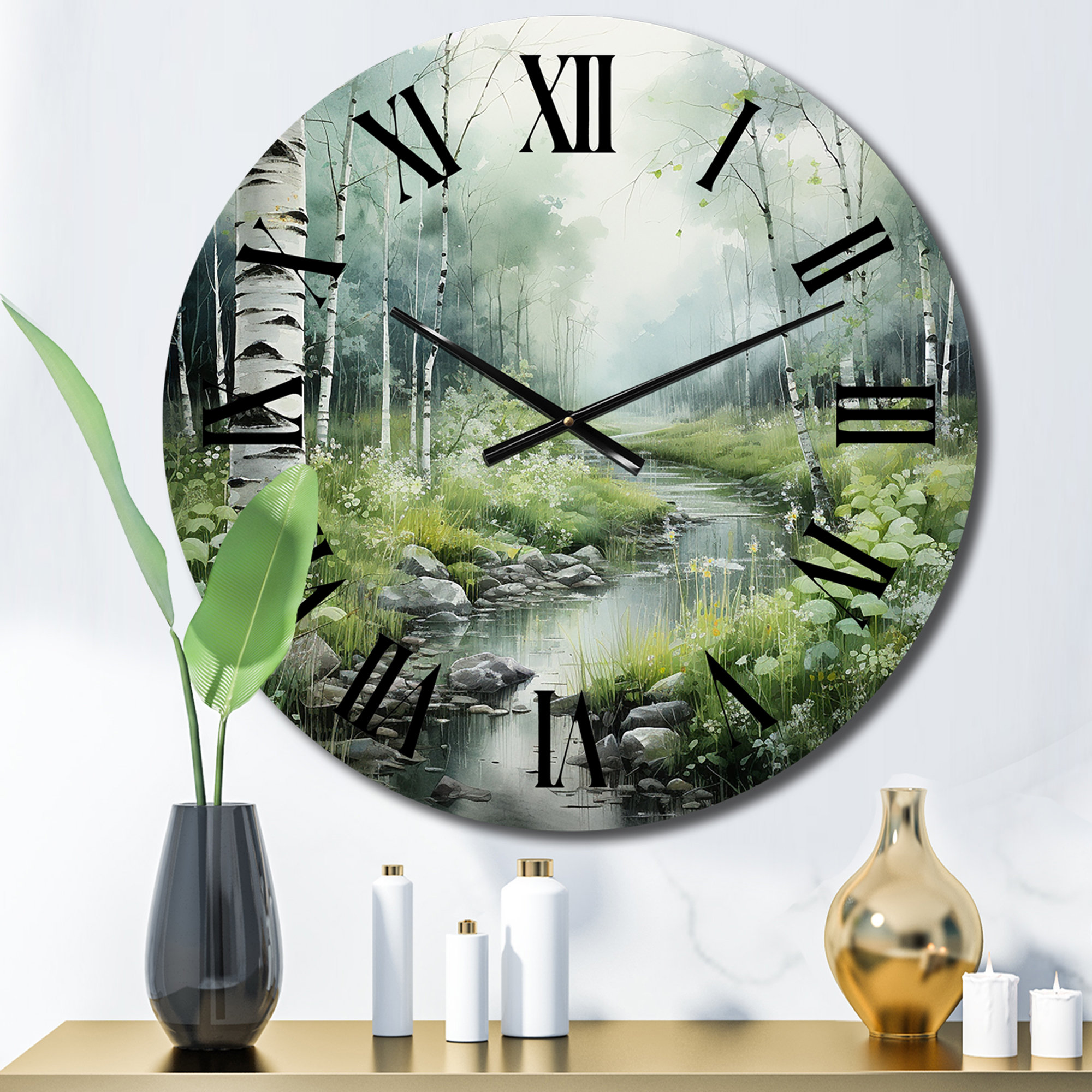 Design Art Birch Woods Ethereal Elegance V - Forest Wall Clock ...