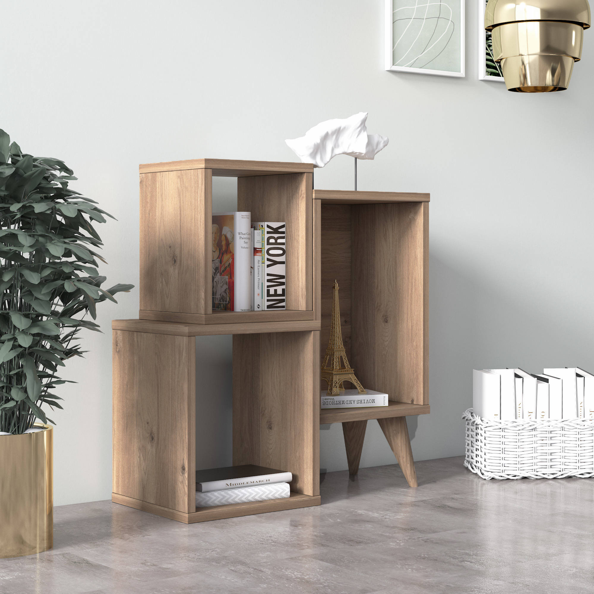 Norden Home Mabel Bedside Table, Bookcase 3 Shelves Cabinet, 60 x 27 x ...