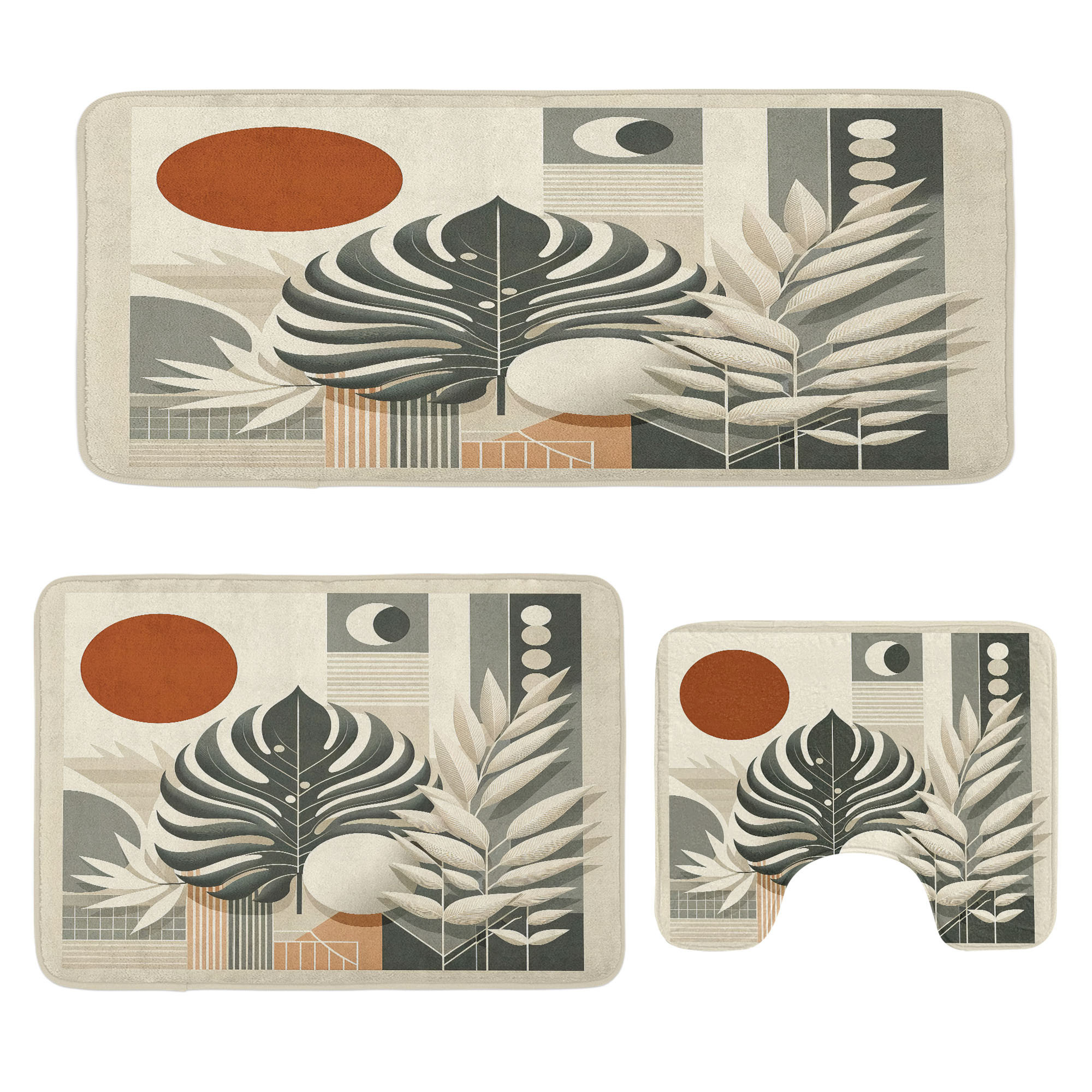East Urban Home Monstera Bathroom Rug Set 3 Pieces U-Shape & Rectangle ...