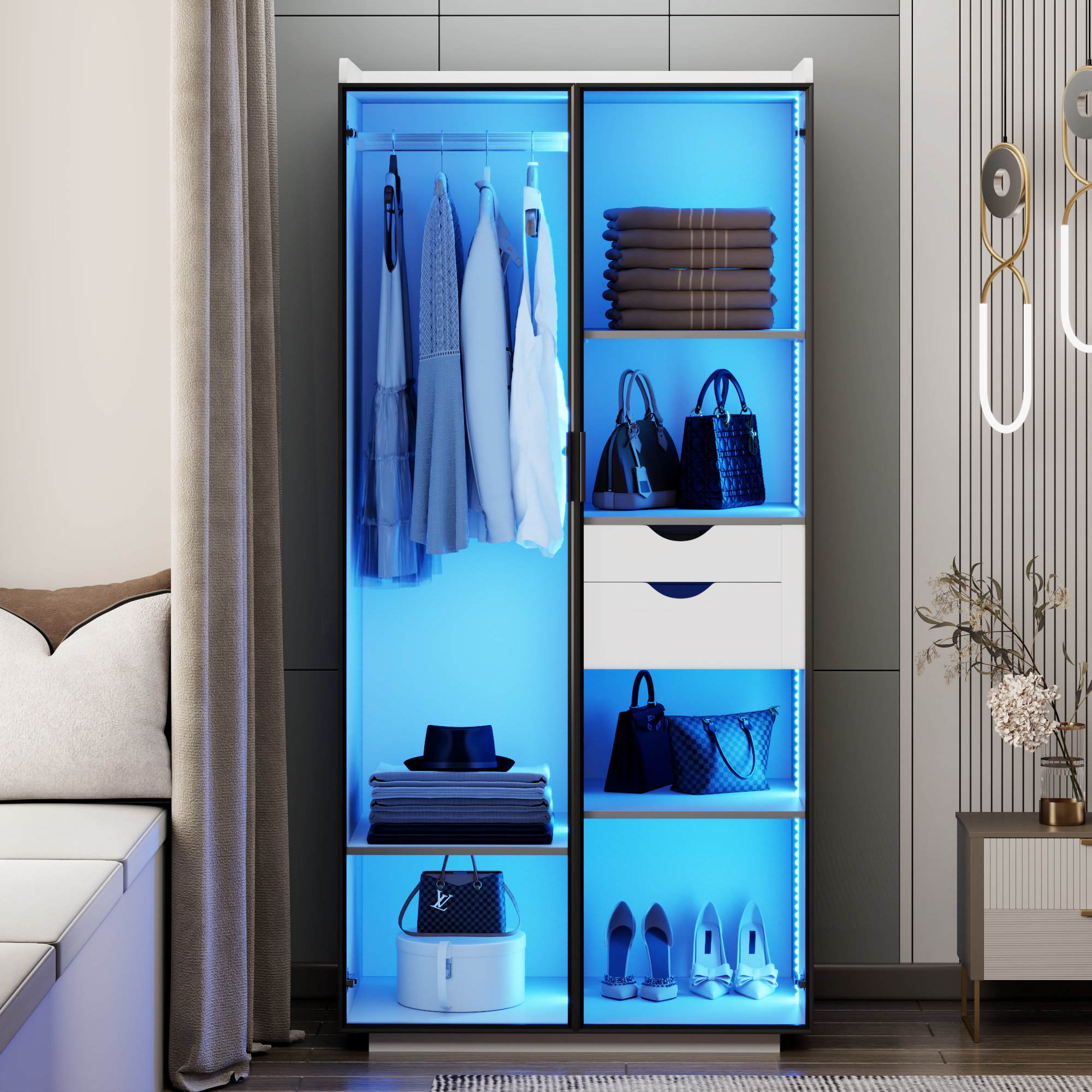 Latitude Run® 2-Door Wardrobe Armoire with LED Lights & Reviews | Wayfair