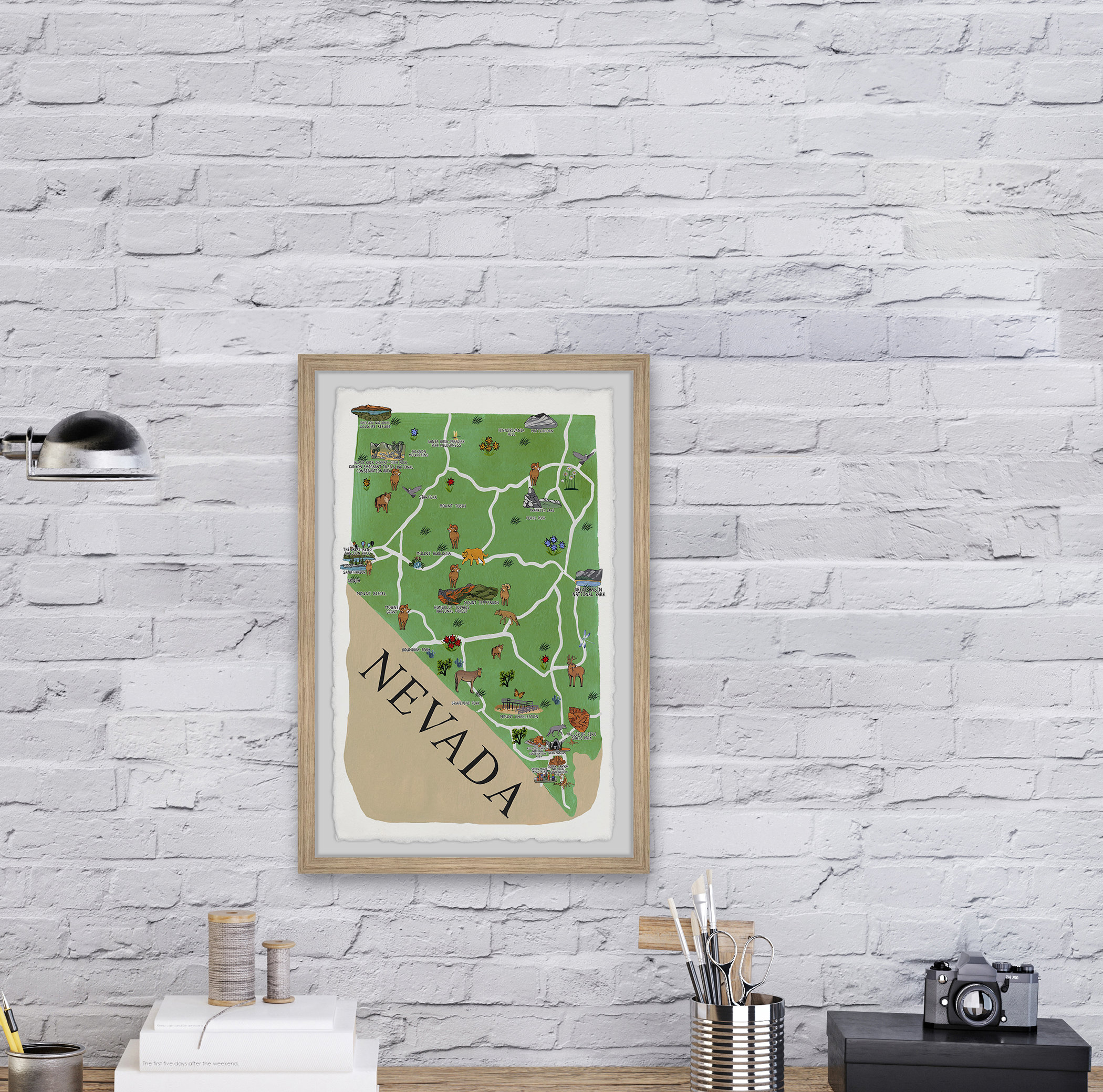 Trinx Nevada Landmarks Map by Marmont Hill - Picture Frame Print ...