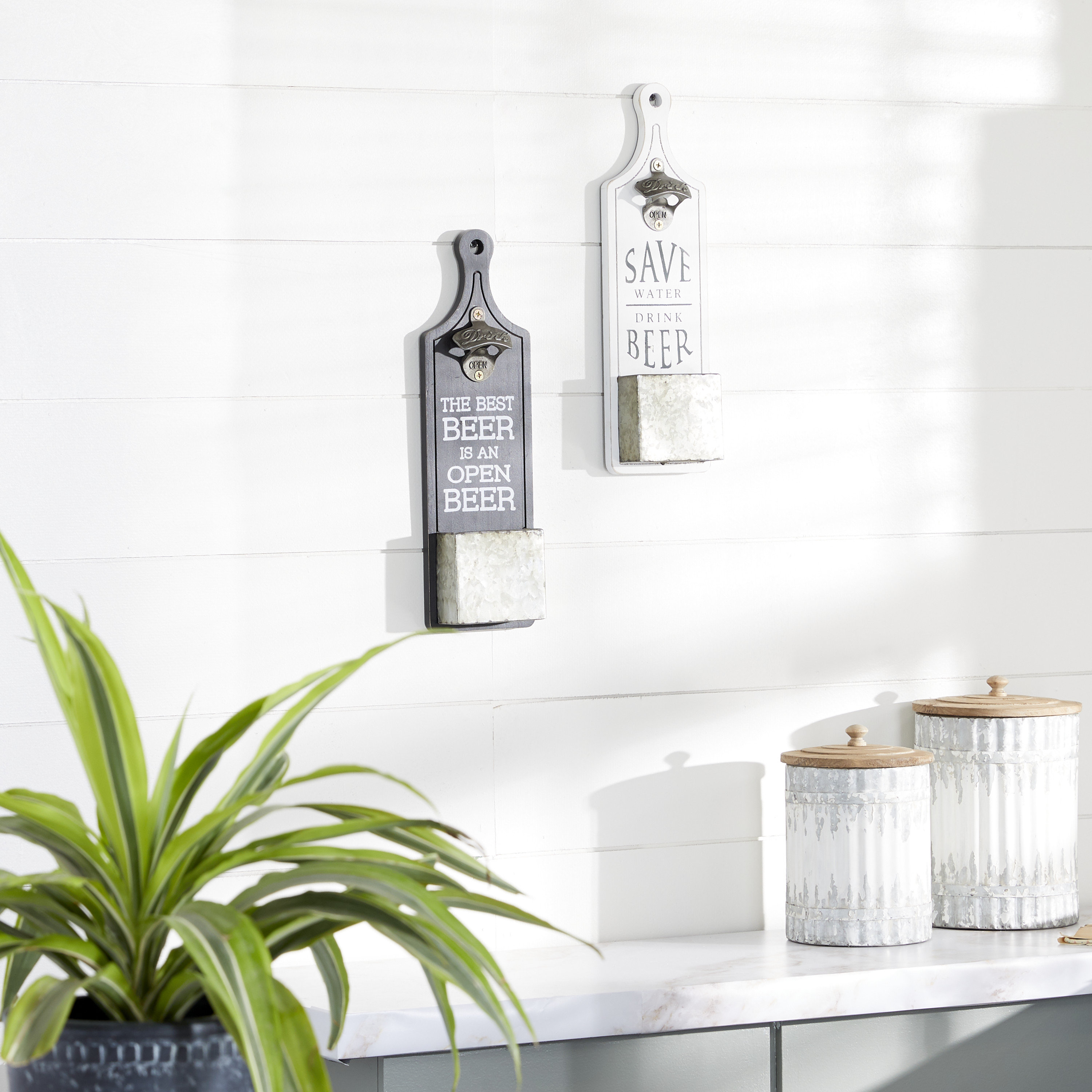 August Grove® Wood Beer Bottle Opener 2 Storage Slot Sign Multi Colored ...