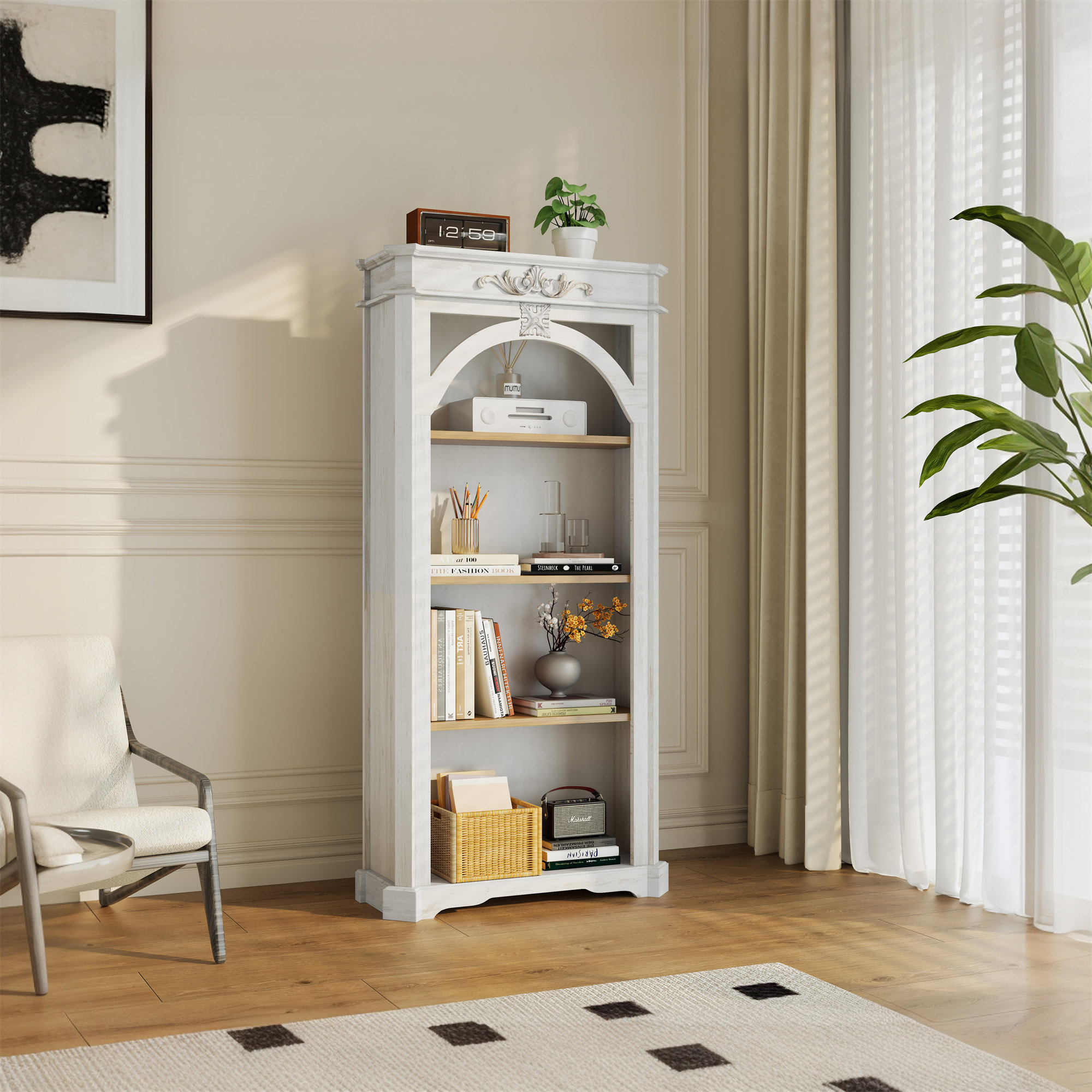 One Allium Way® Antique 4-Tier Bookcase,65-Inch Tall Floor Standing ...