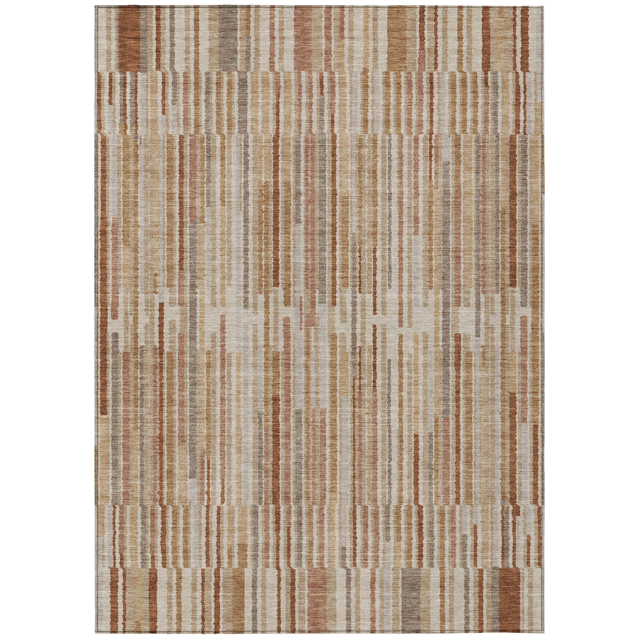 Orren Ellis 3' X 5' Terra Cotta And Beige Striped Washable Indoor ...