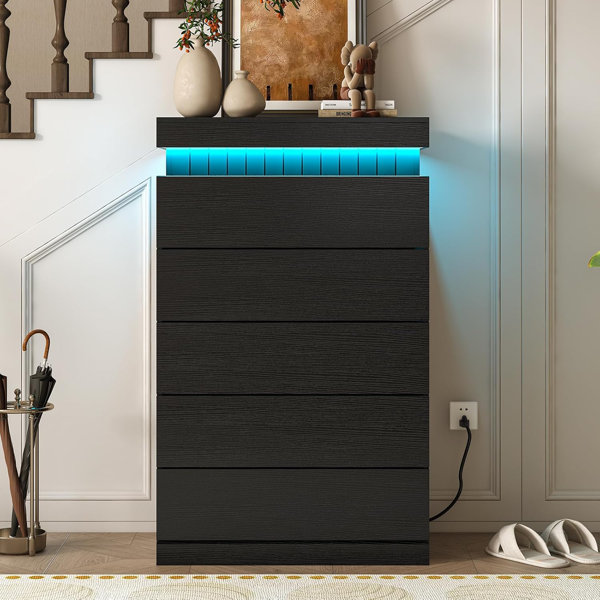 Wrought Studio™ Tall Black Dresser For Bedroom, Modern 5 Wood Drawers ...