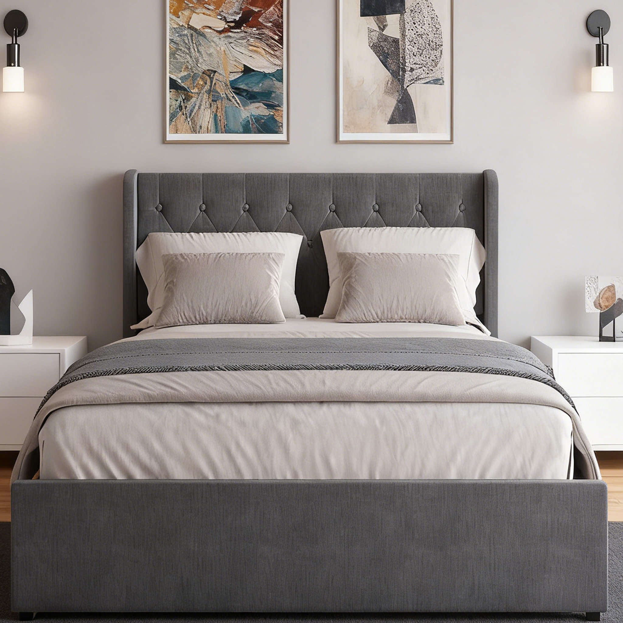 Latitude Run® Queen Wingback Bed With Button Tufted Headboard And 4 ...