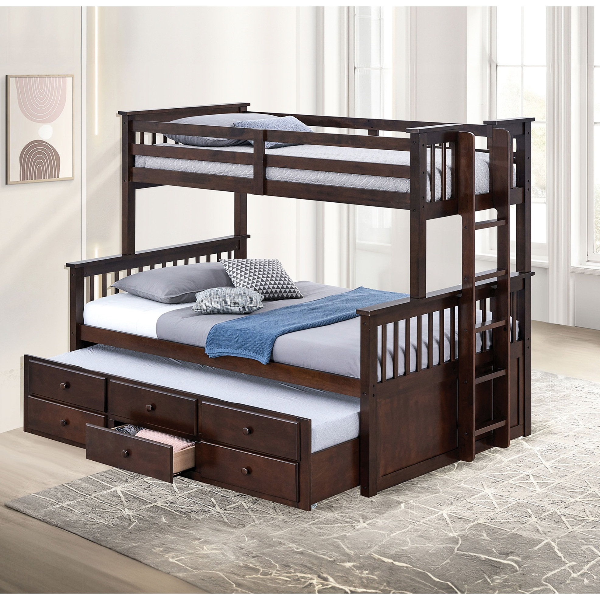 Red Barrel Studio Dark Walnut Coloured Transitional Twin Over Full Bunk ...