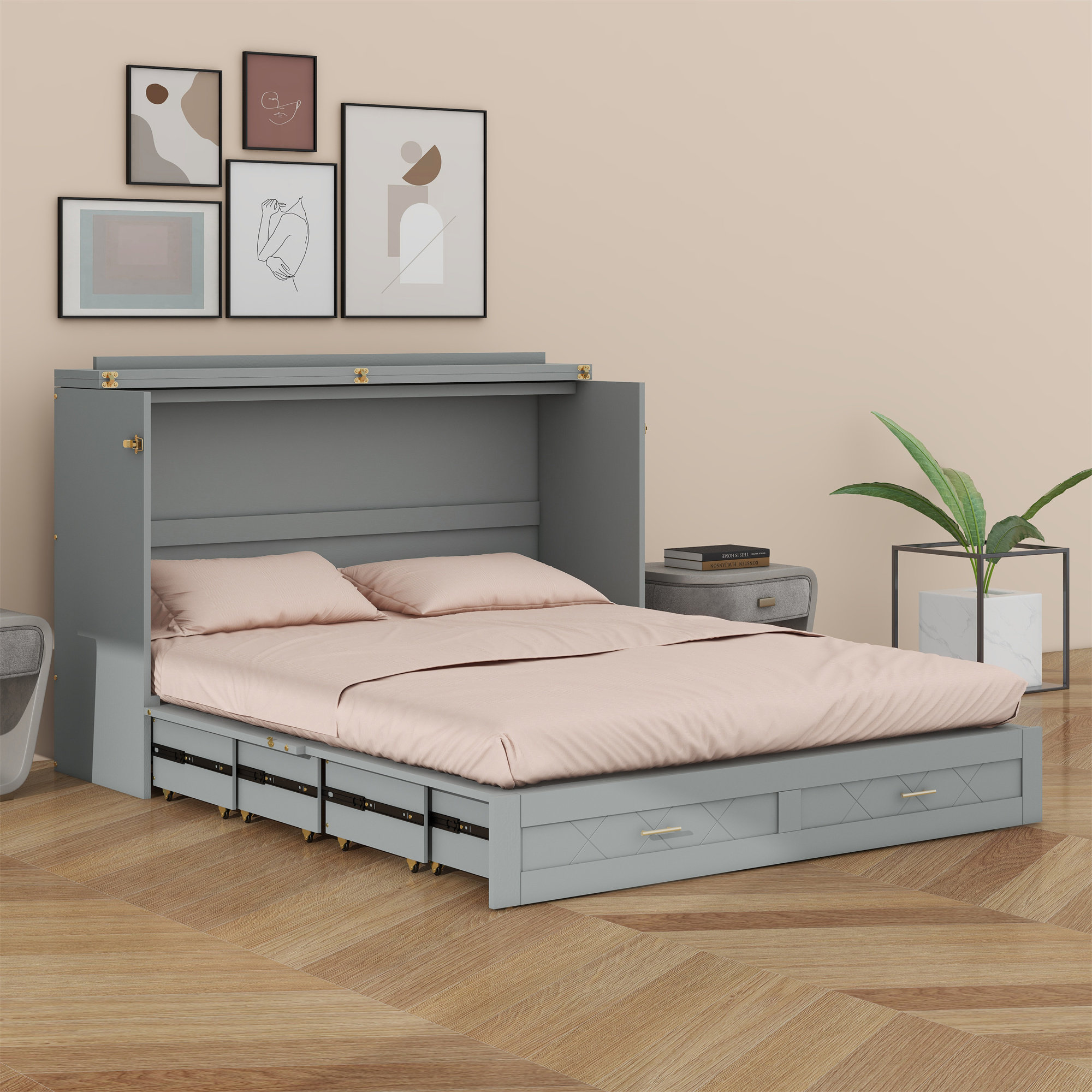 Latitude Run® Murphy Bed Wall Bed With Drawer And A Set Of Sockets ...