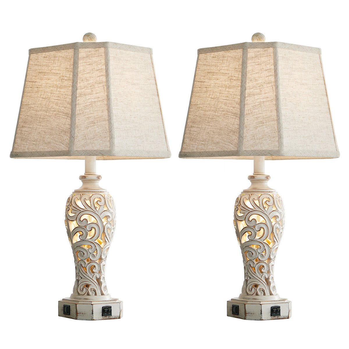 Ivy Bronx Hettel 25" Resin Carved Table Lamp Set With Night Light And ...