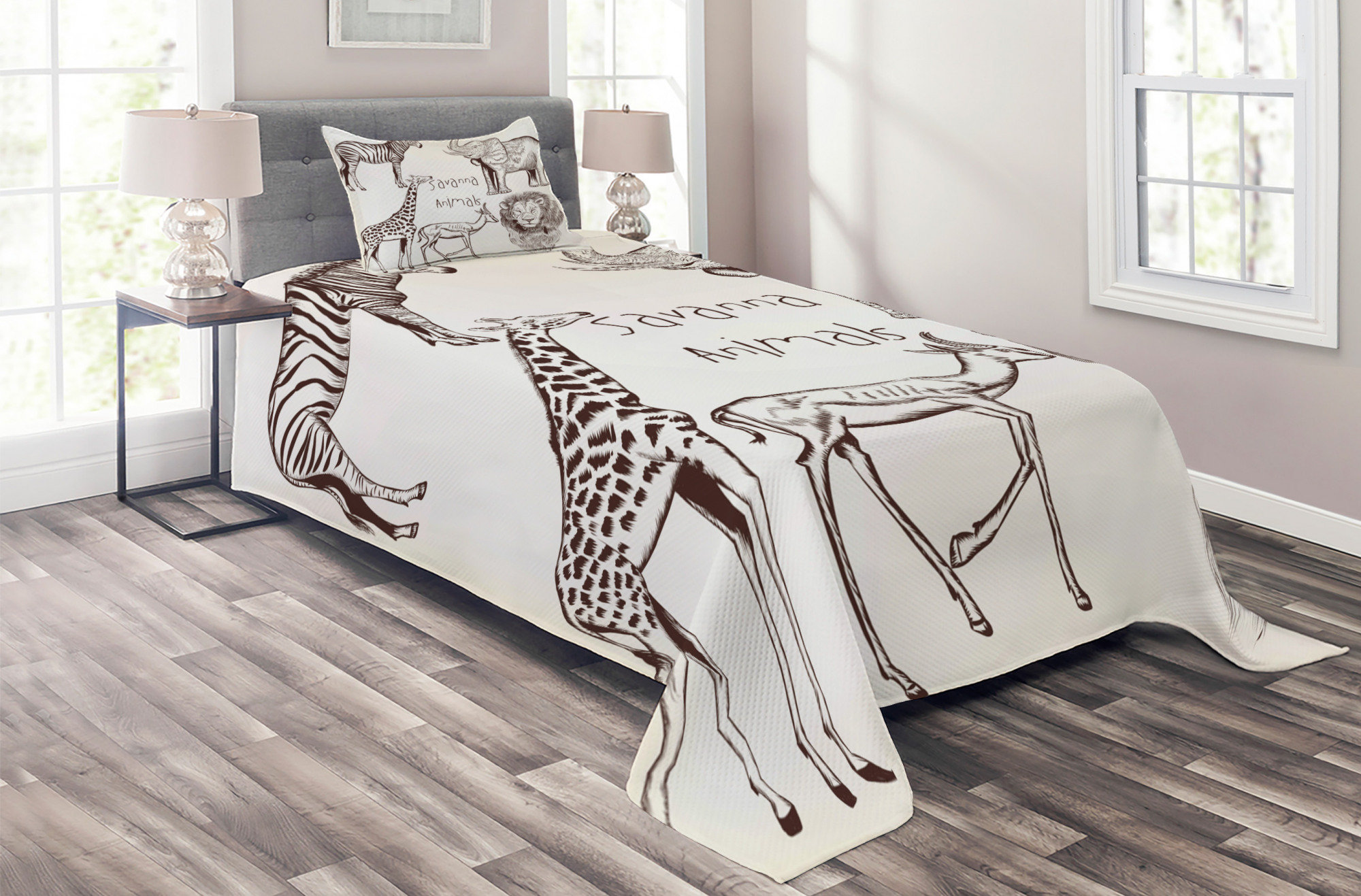 Ambesonne Safari Cream Microfiber Eclectic Coverlet / Bedspread Set ...