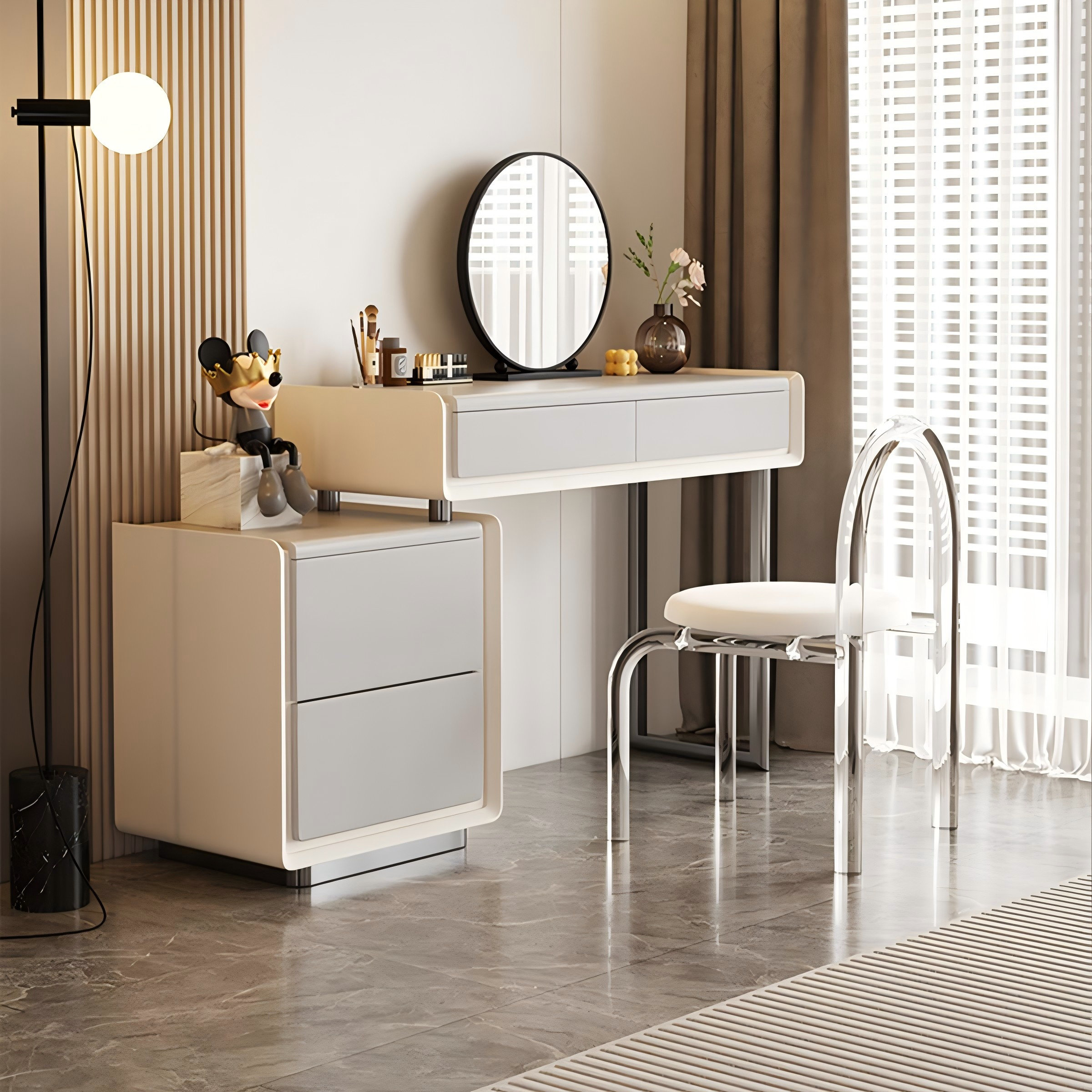 Orren Ellis Modern Minimalist Solid Wood Vanity Table with Integrated ...