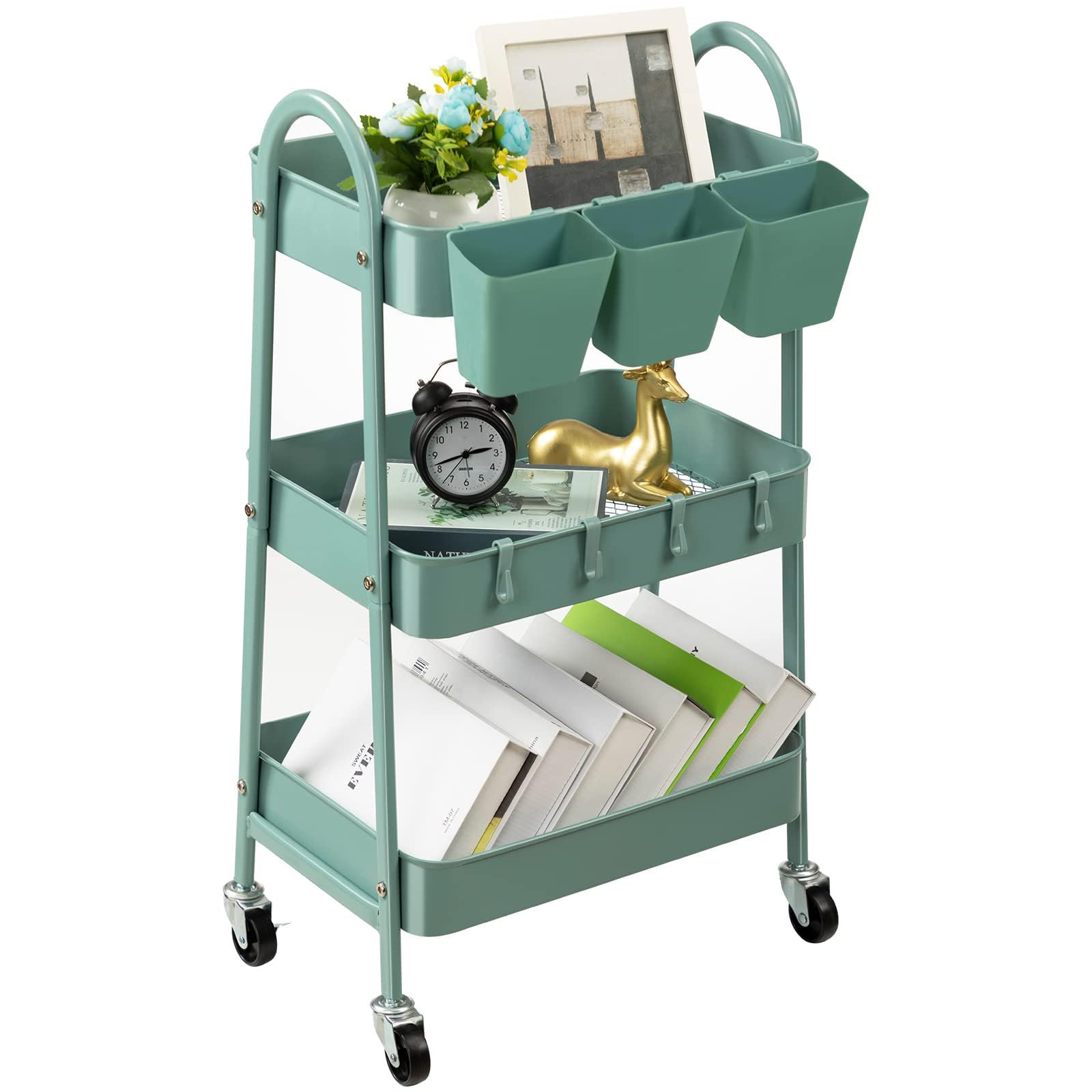 Rebrilliant 3-Tier Rolling Cart, Metal Rolling Storage Cart With ...