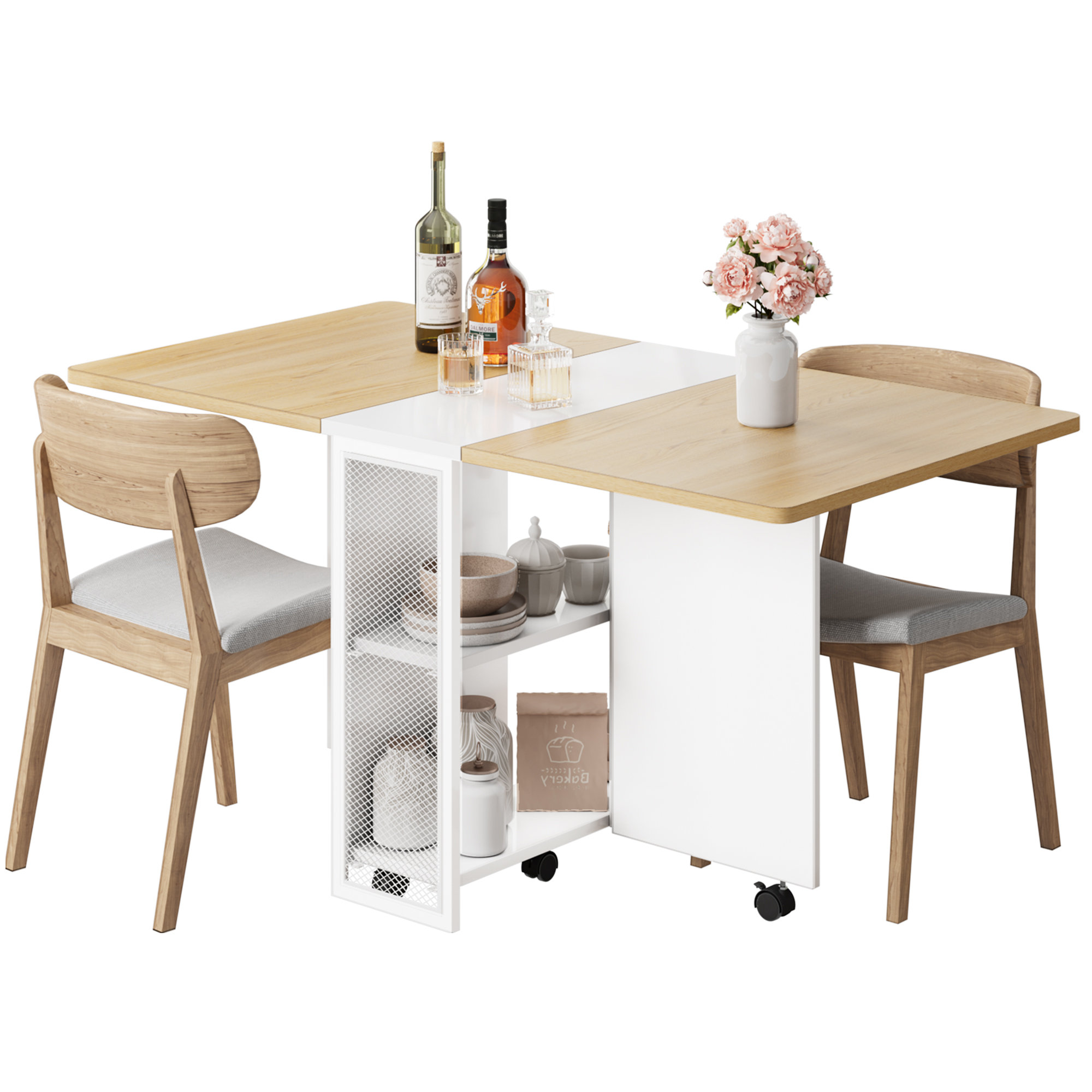 Winston Porter Space Saving Folding Dining Table with 2 Tier Storage ...